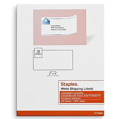 Staples Laser/Inkjet Shipping Labels, 2" x 4", 10 Labels/Sheet, 250 ...