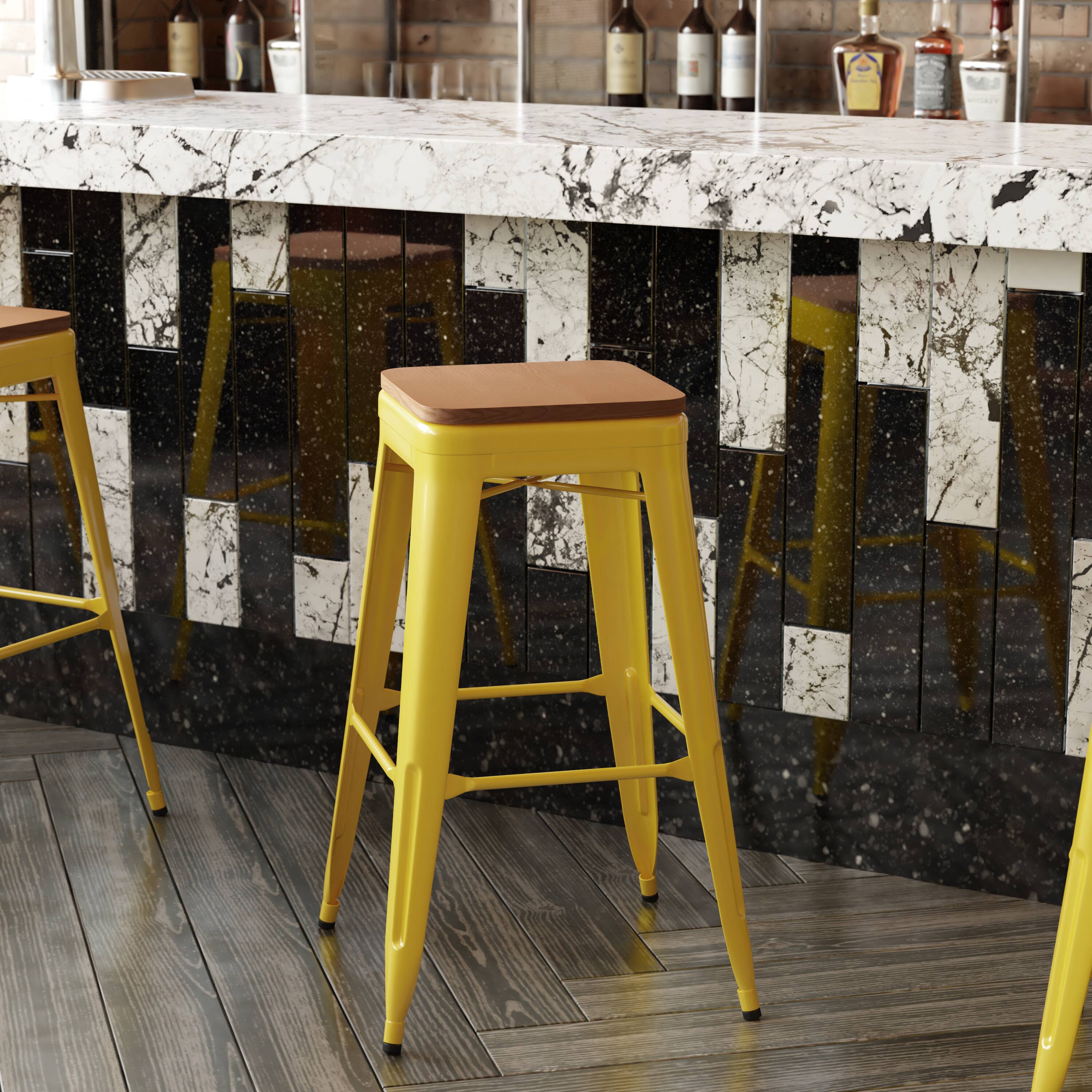 Emma + Oliver Kam Backless Metal Indoor Outdoor Stool with All Weather ...