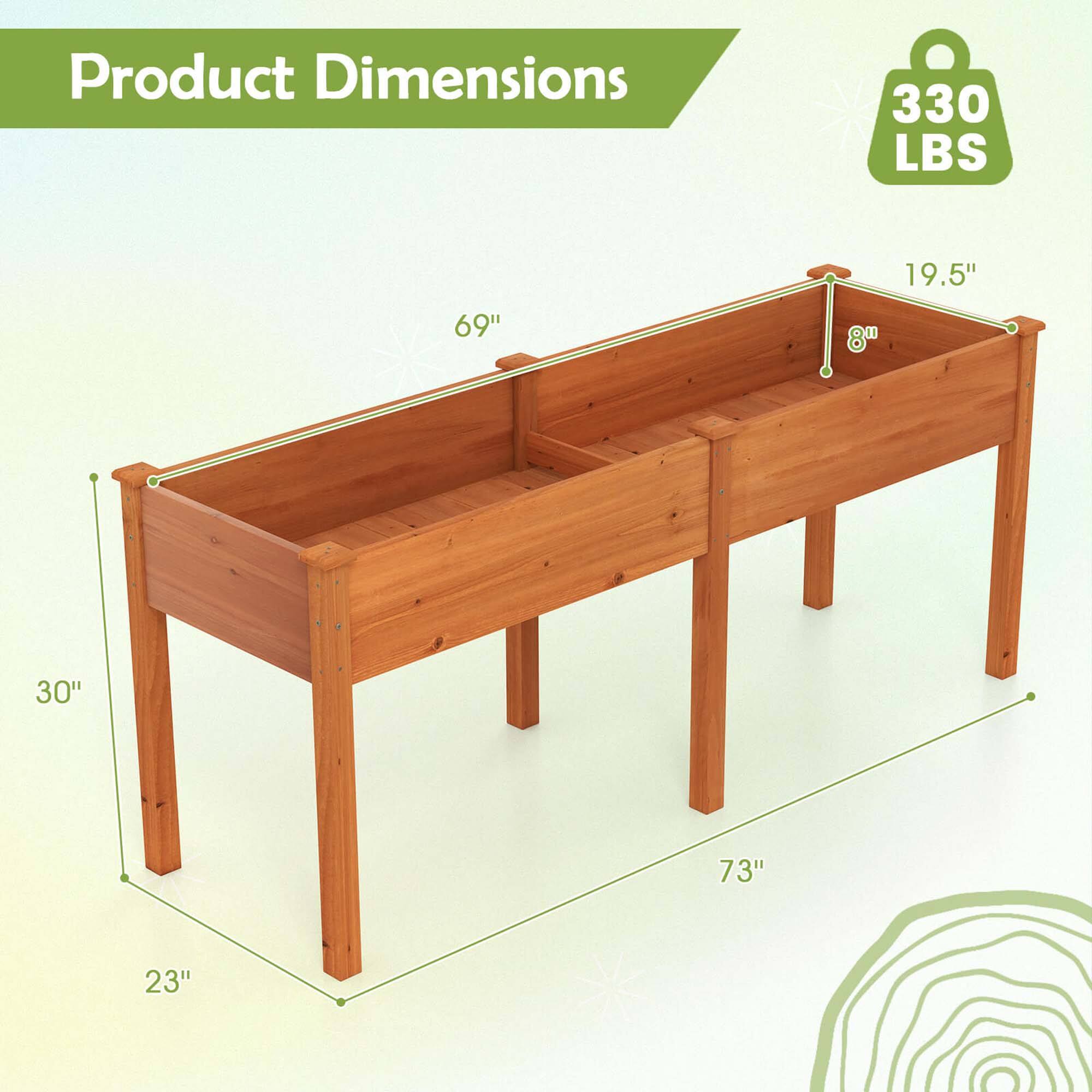 Costway Outdoor Raised Garden Bed with Legs 73x23x30in Wood Planter Box ...