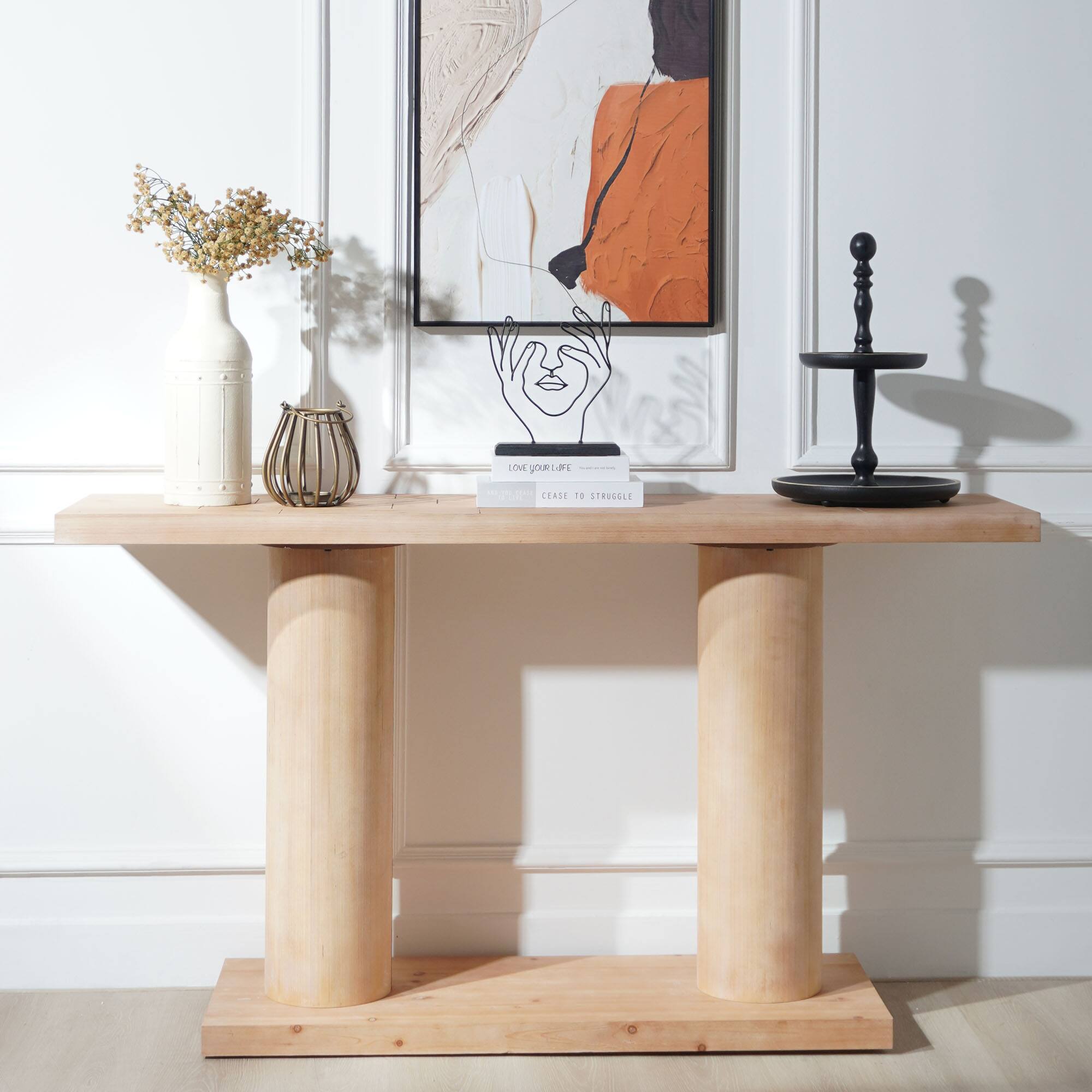 TinyHomie 59in Modern Minimalist Wooden Console Table with Column ...