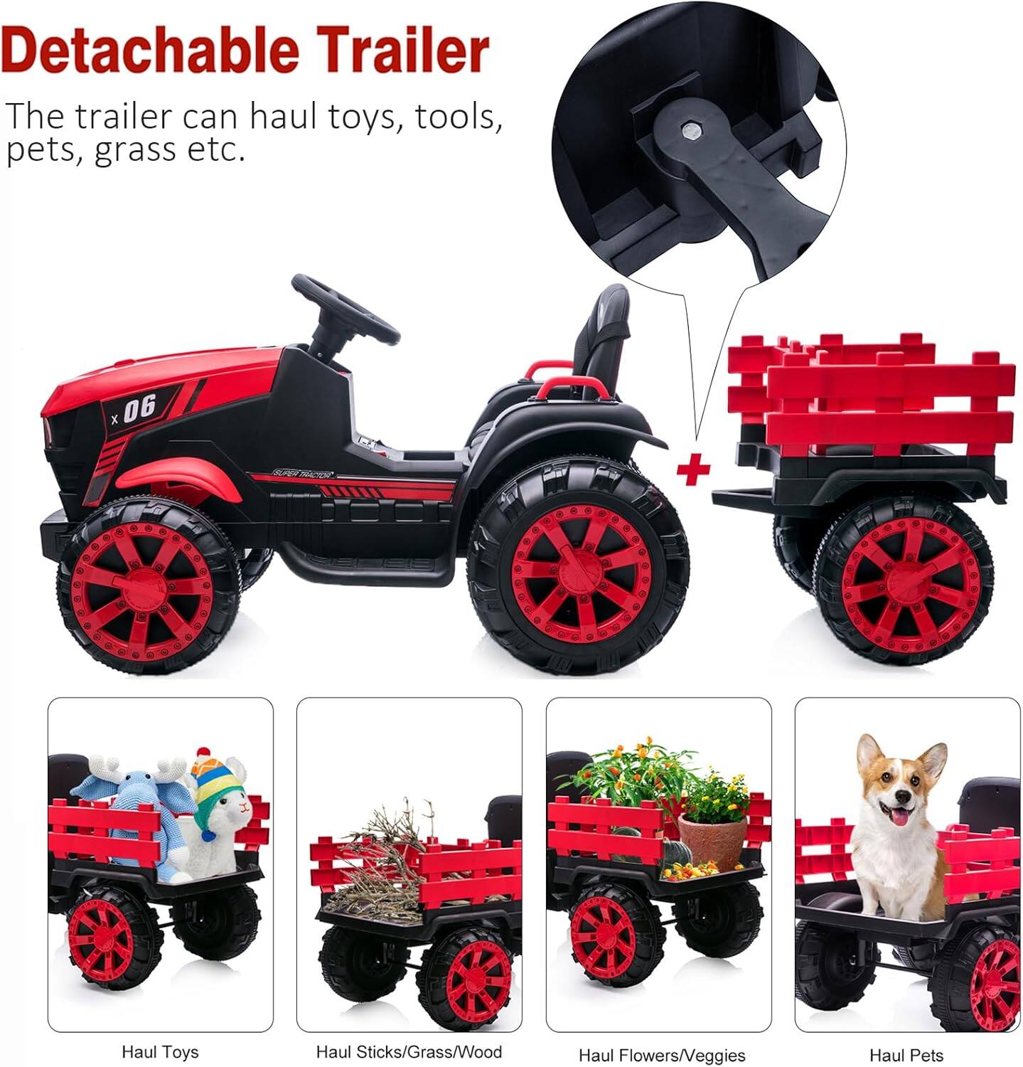 Jojoka 12V Kids Electric Ride On Tractor, Farm Vehicle with Remote ...