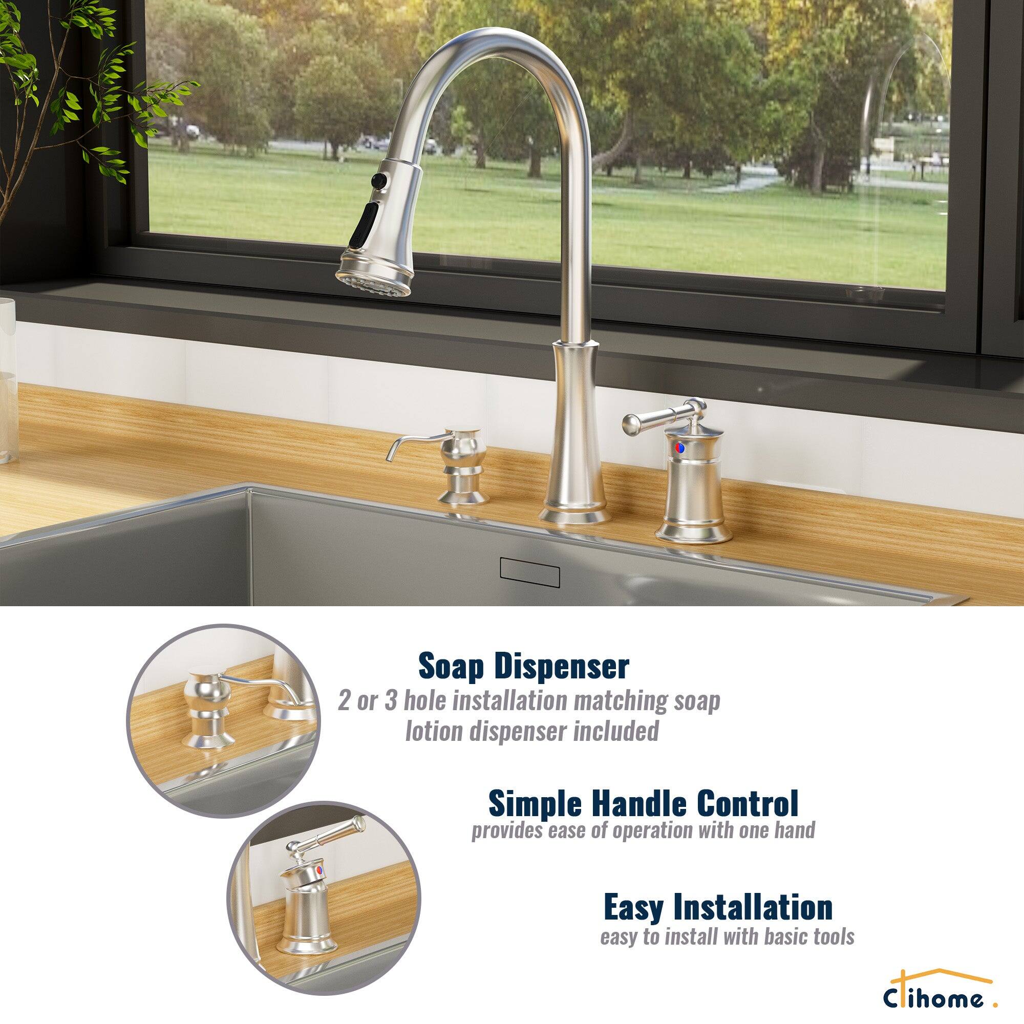 1.8 GPM Single Handle Pull Down Sprayer Kitchen Faucet with Soap ...