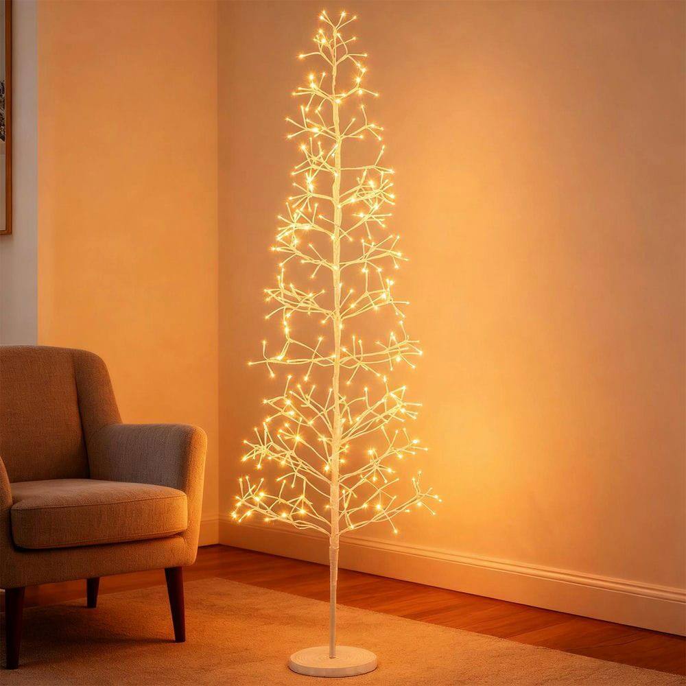 Resenkos 6 Ft Pre Lit Lighted Birch Twig Tree Warm LEDs White WQ51021 ...