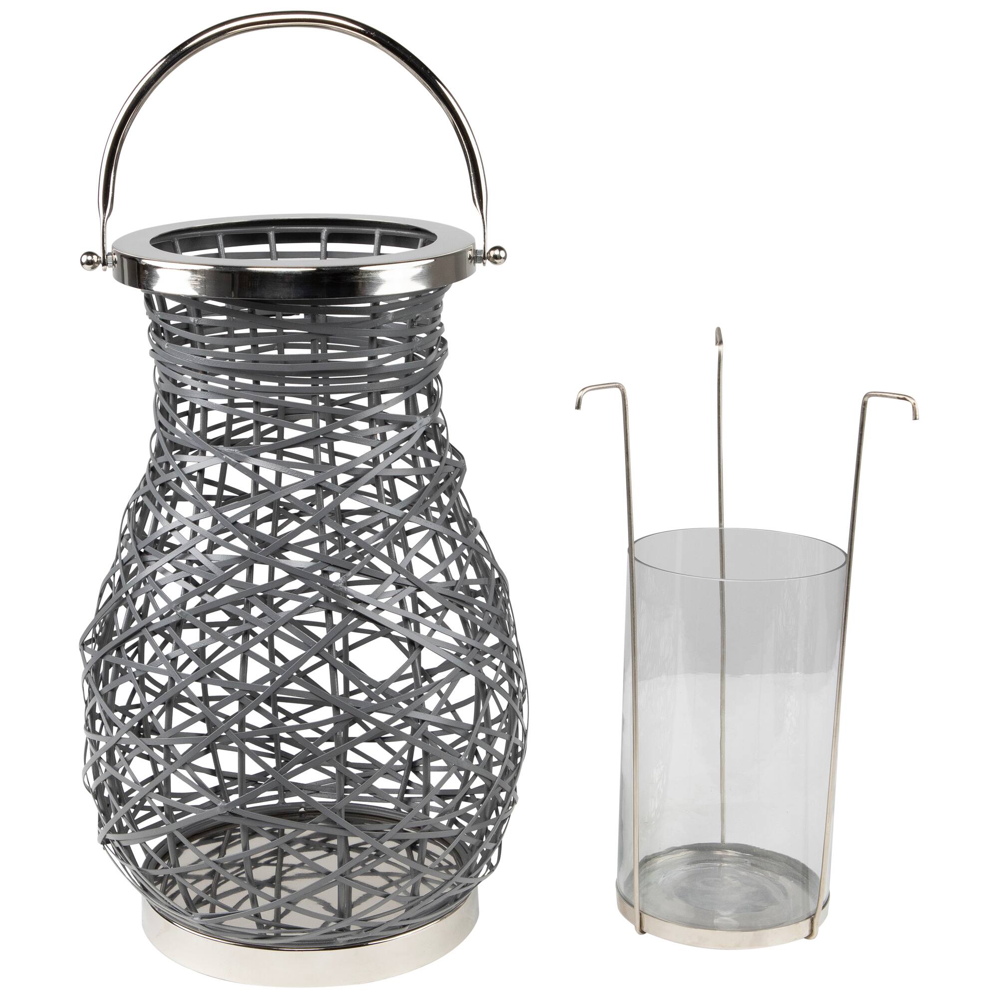 Northlight Woven Iron Pillar Candle Lantern with Glass Hurricane 16.25 ...