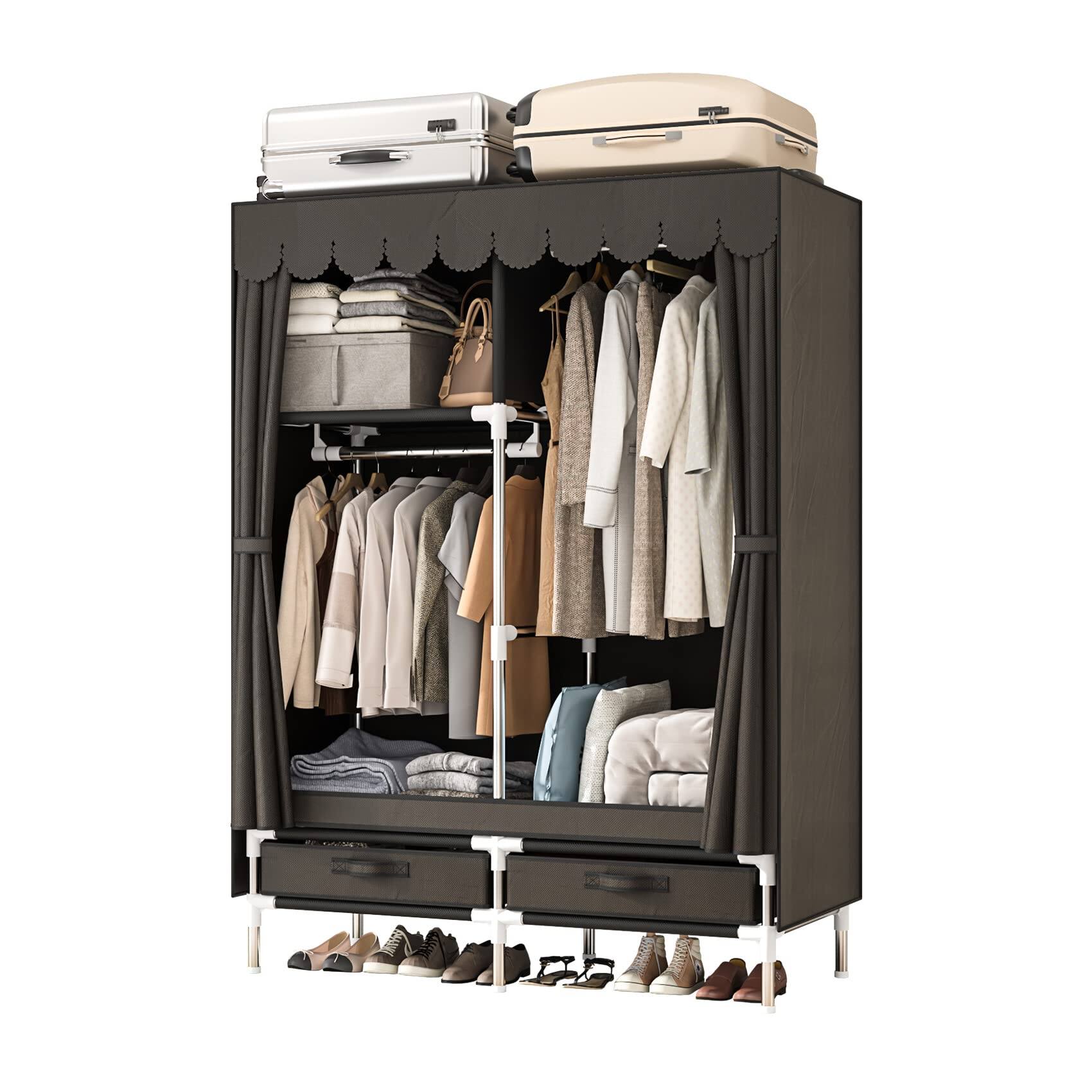 VEGA AUTOMOTIVE Portable Fabric Wardrobe Closet With Hanging Clothes 2 ...