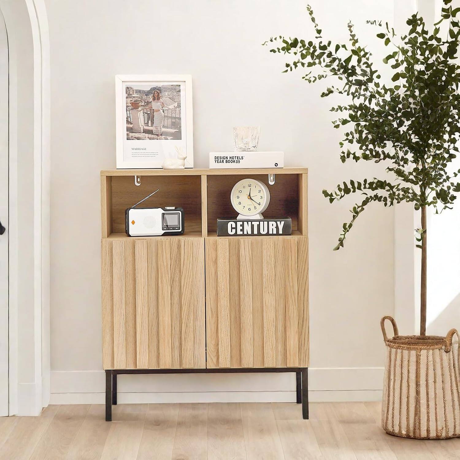 Jojoka Light Oak Buffet Cabinet Sideboard with Adjustable Shelves and ...