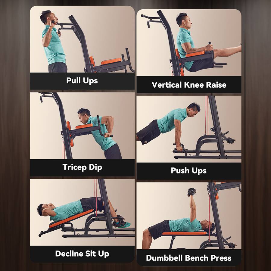 HARISON Multifunction Power Tower with Bench, Pull Up Bar & Dip Station ...