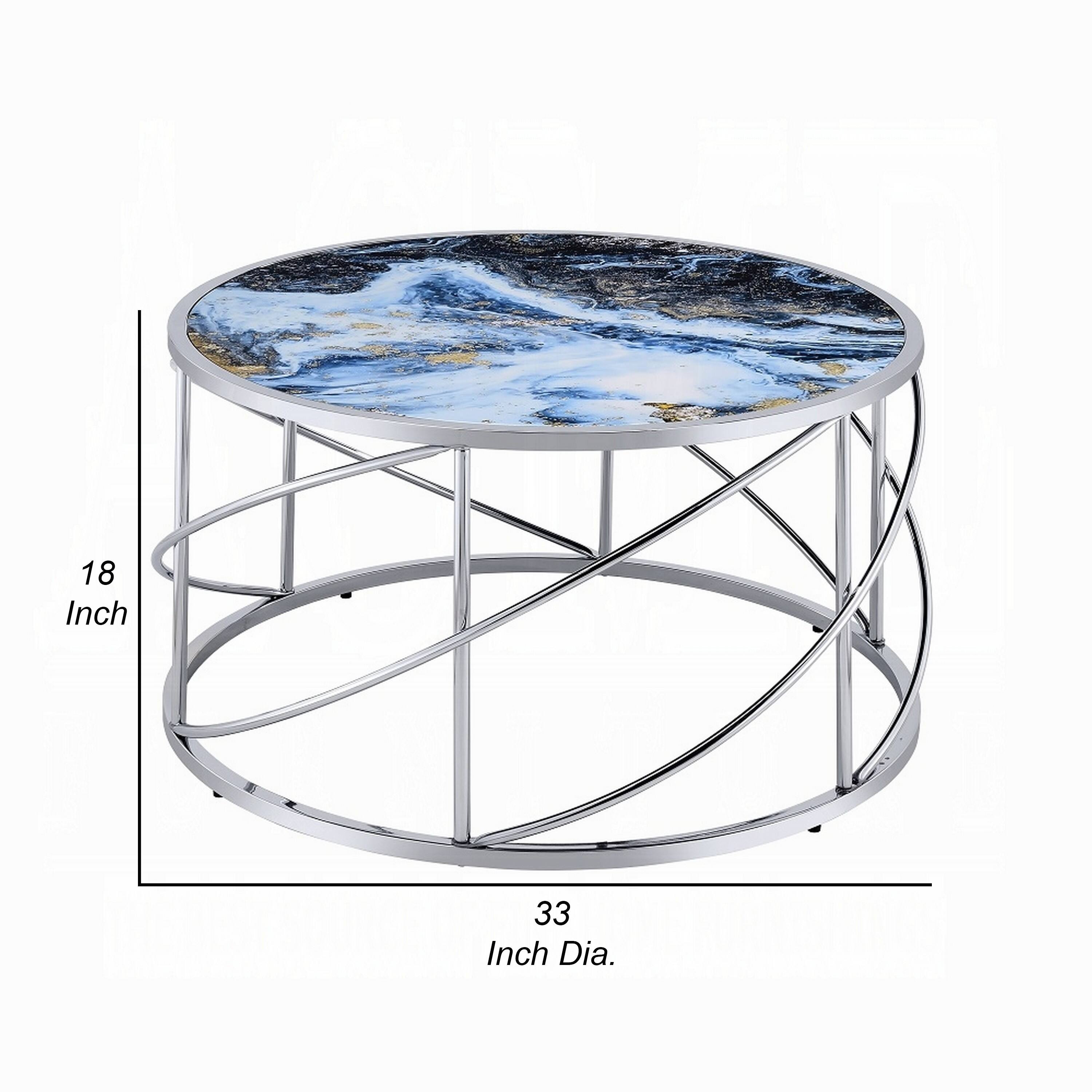 Manhattan Lane Shira Round Coffee Table, 33 Inch, Open Chrome Base ...