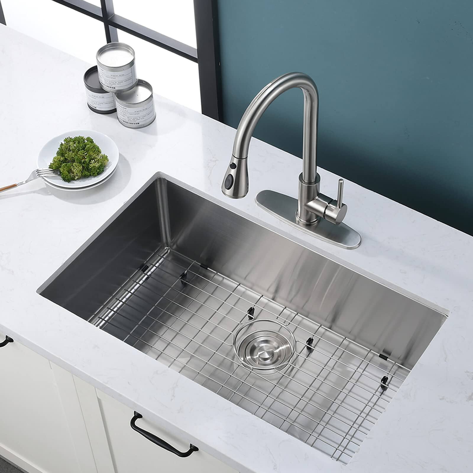 Siljoy 27" L X 18" W Undermount Kitchen Sink With Sink Grid Silver ...