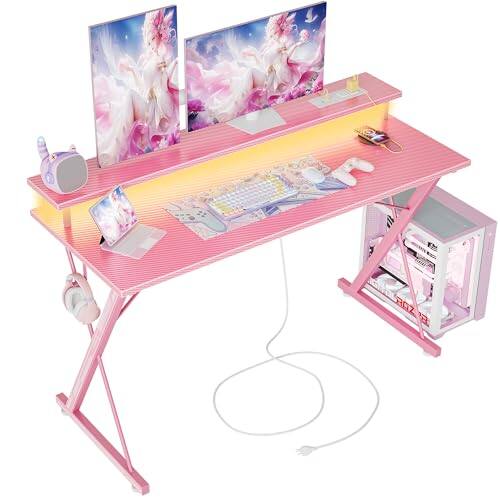 Hirose Alice Gaming Desk With Power Outlets & Led Computer Carbon Fiber ...