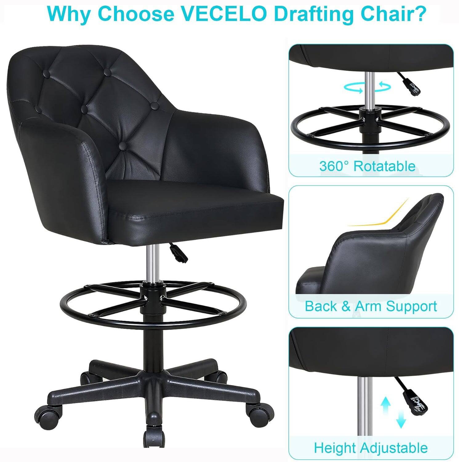 Vecelo Breathable Office Chair with Wingback and Footrest Ring,Height ...