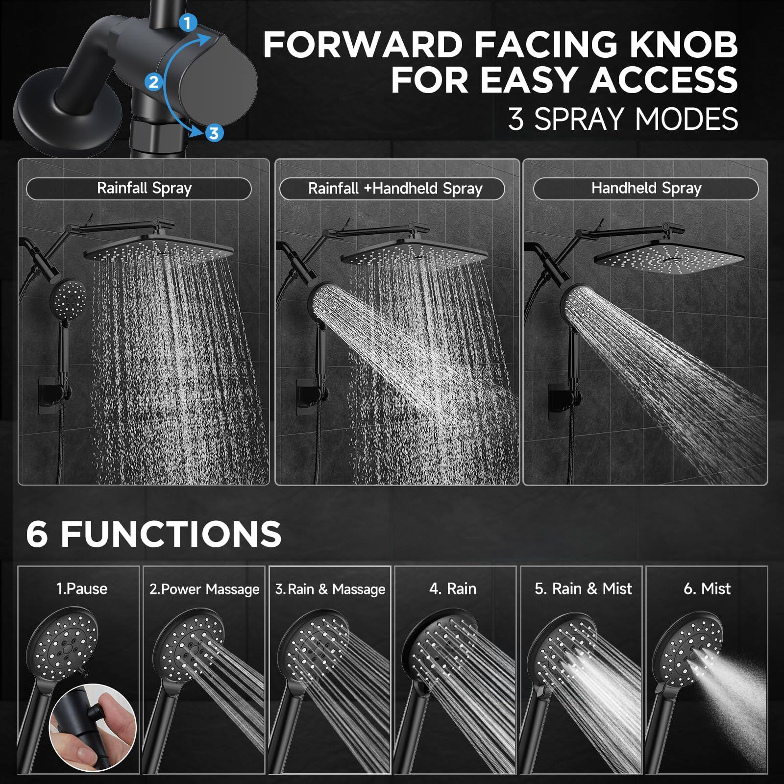 Paradigms Interiors Wide Rain Shower Head With Multi modes Handheld ...