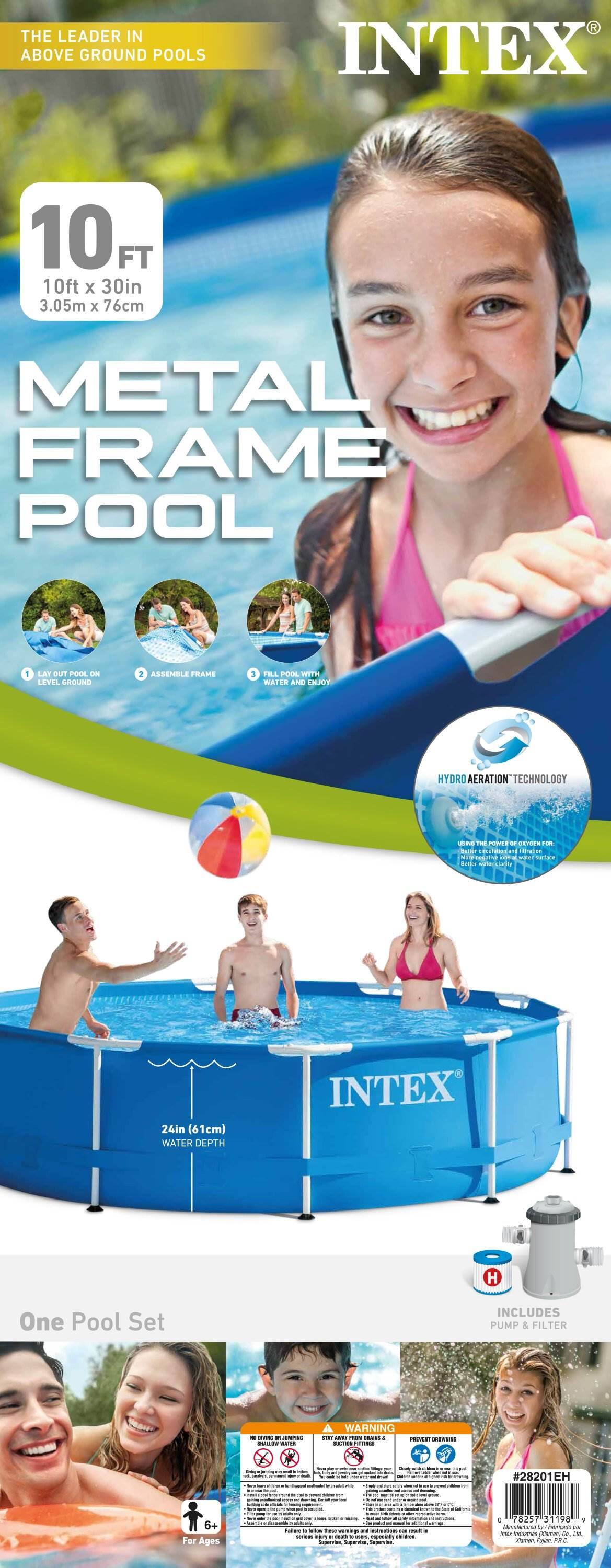 Intex 10ft x 30in Metal Frame Above Ground Pool Set & 6 Type H Filter ...