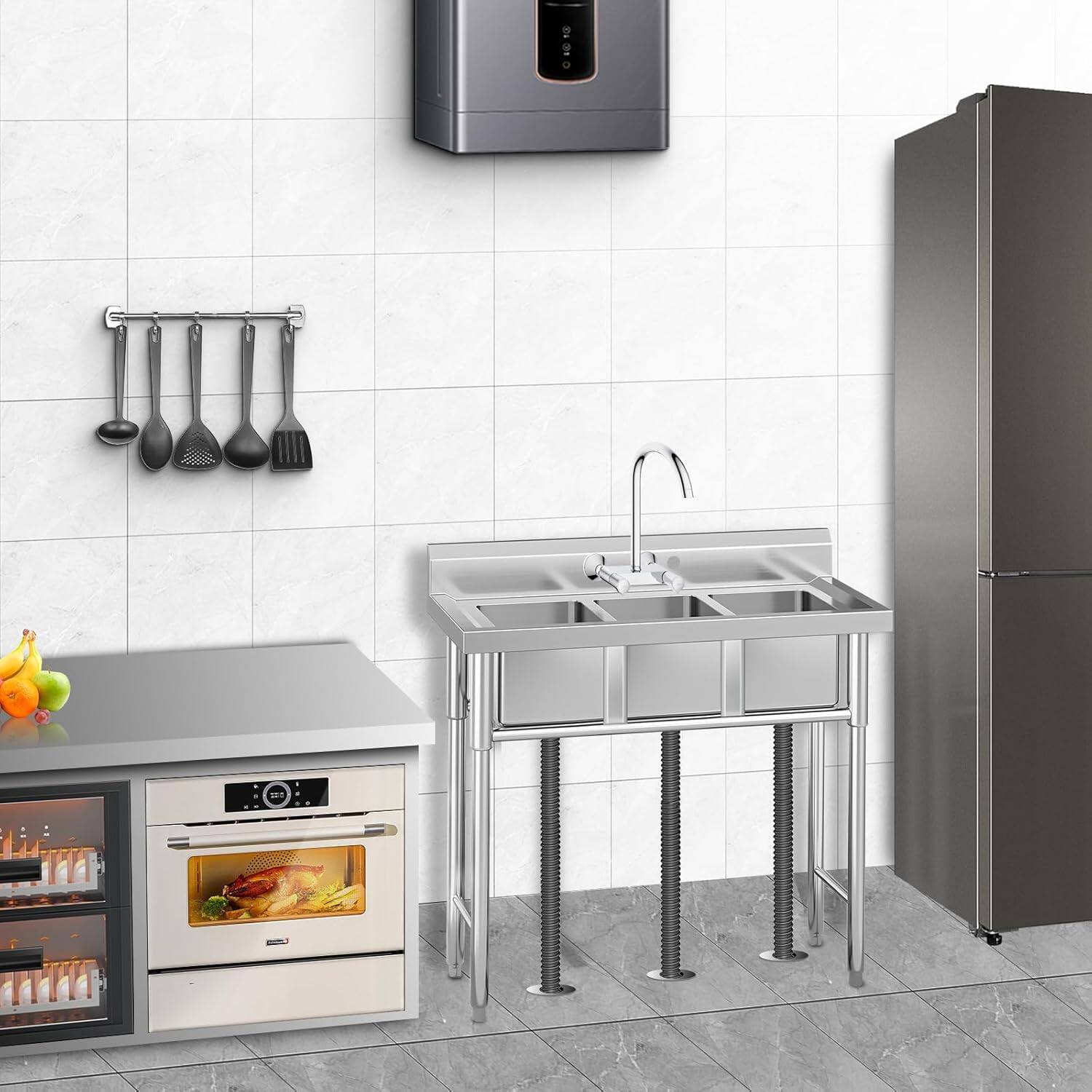 GARVEE Stainless Steel Utility Sink Workstation, Commercial Prep Triple ...