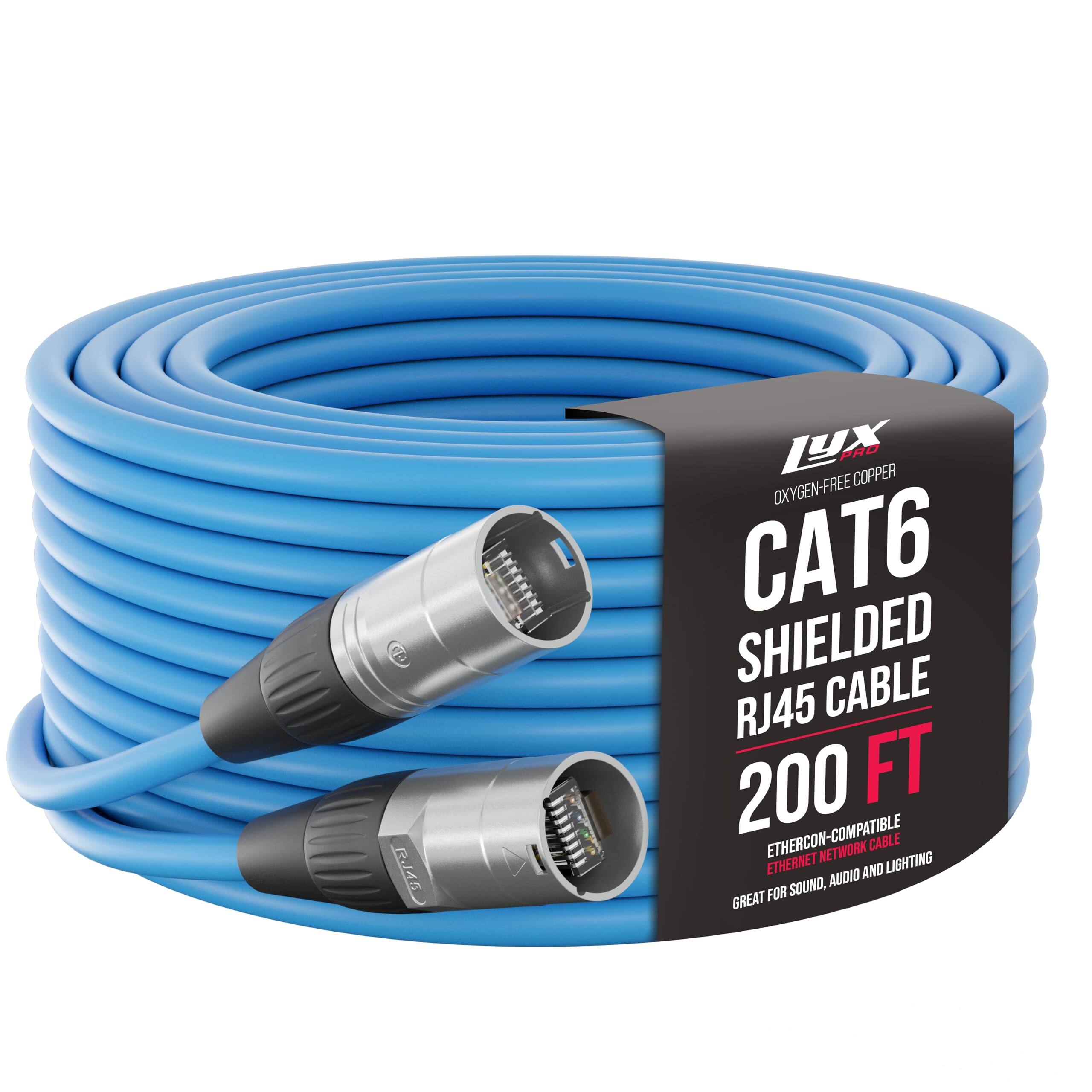 Lyxpro Shielded Cat6 Cable, RJ45 Ethercon Cable Male to Male, 200 feet ...