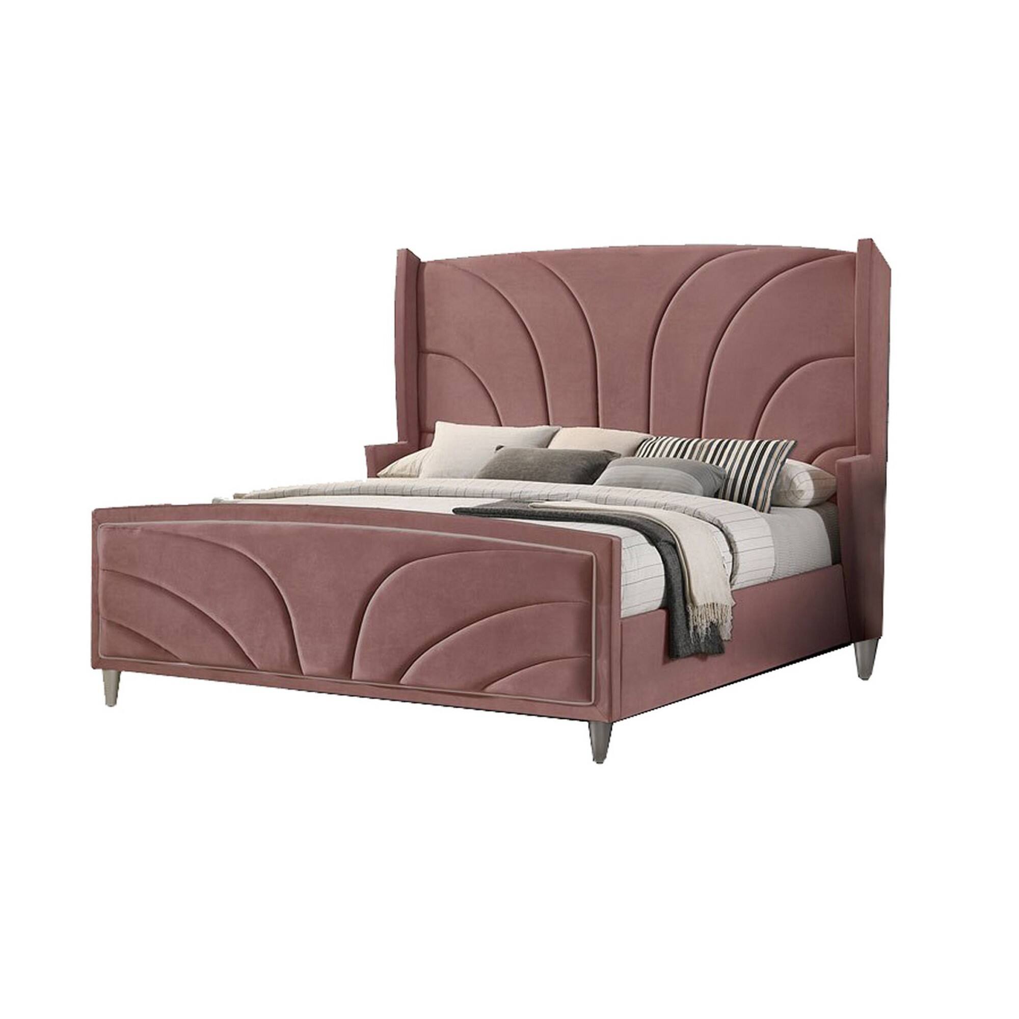 Manhattan Lane Kerith Modern Wood Queen Size Bed, Wingback Frame, Pink ...