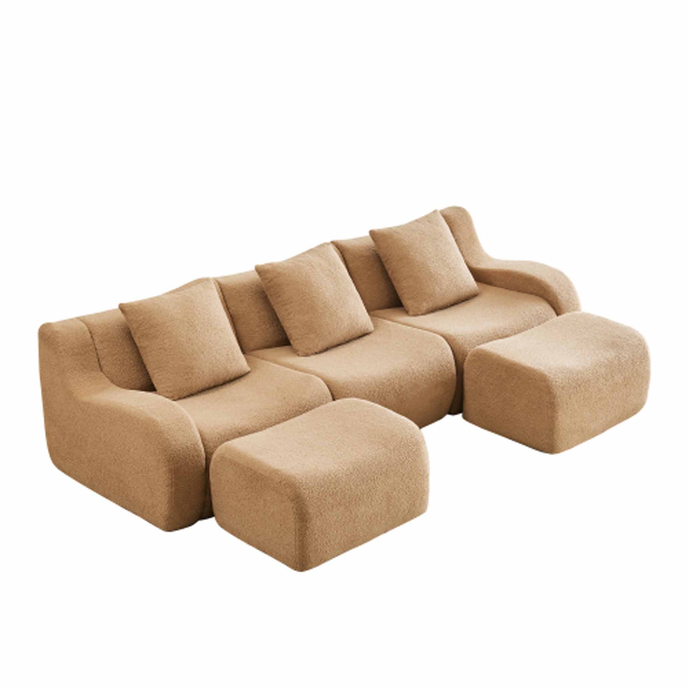 Aukfa Modular Teddy Fabric Sofa 3 Seat Sectional with 2 Ottomans, Soft ...