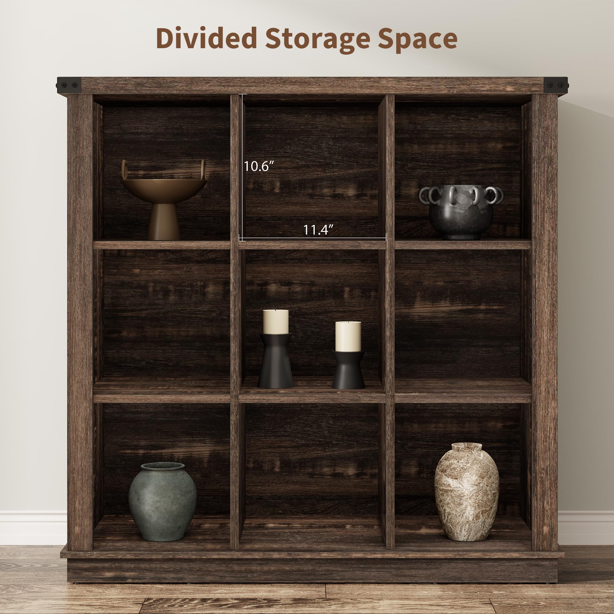 Jojoka 4 Tier 9 Cube Wooden Storage Organizer, 37.4" Long Low Farmhouse ...