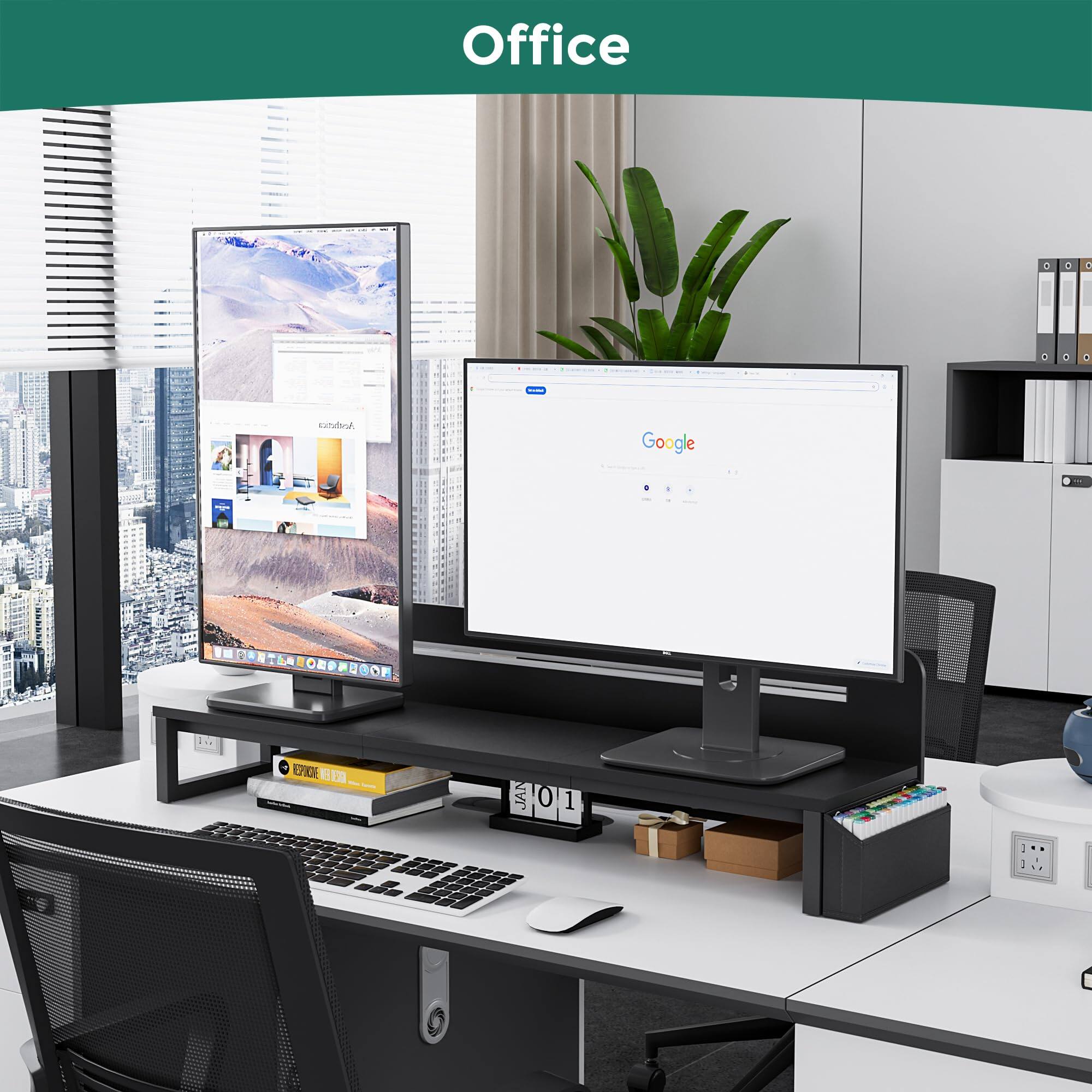 Hanke Dual Monitor Stand Riser 41.5'' Extra Long Wood Desktop Organizer ...