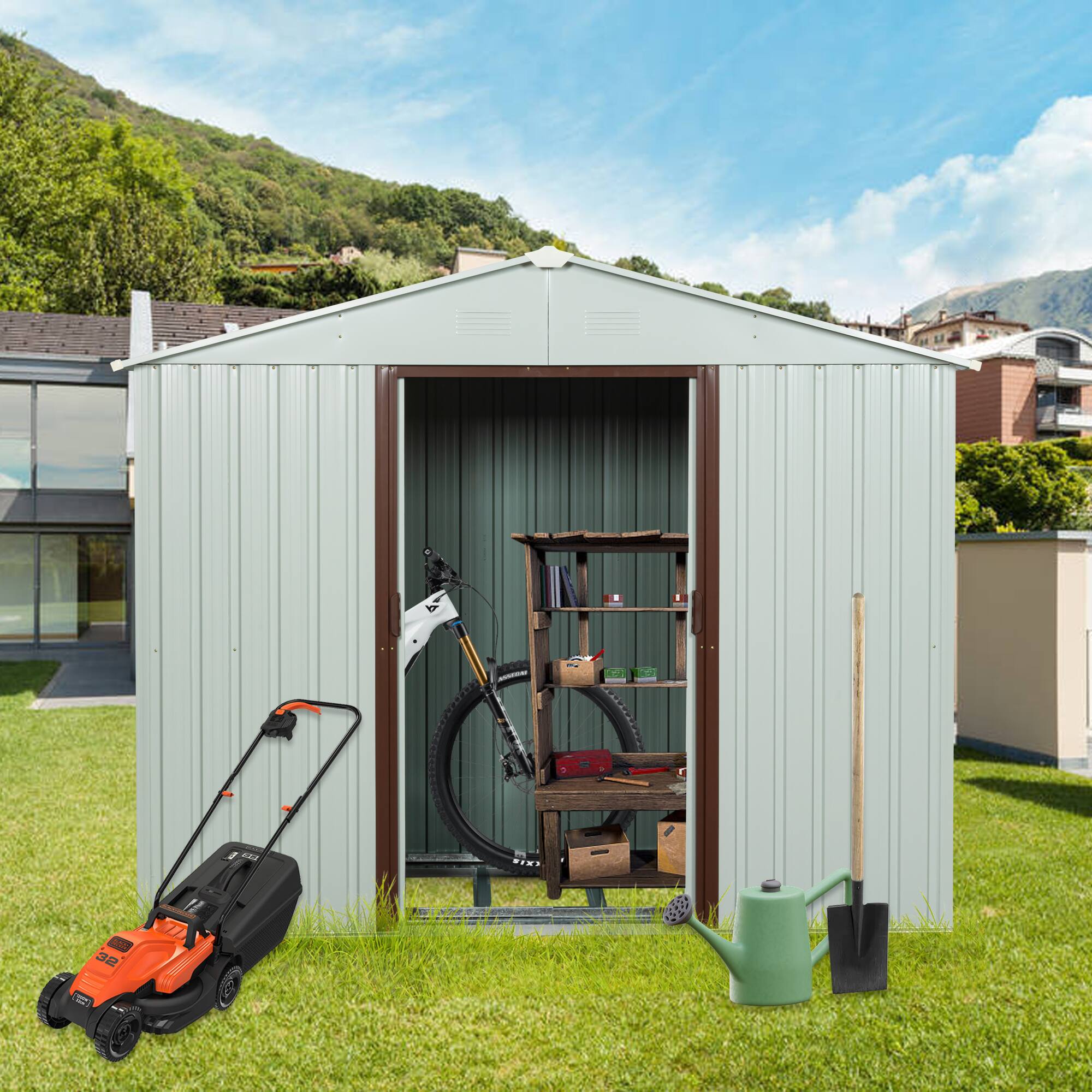 Mondawe 6ft x 5ft Outdoor Metal Storage Shed with Metal foundation ...