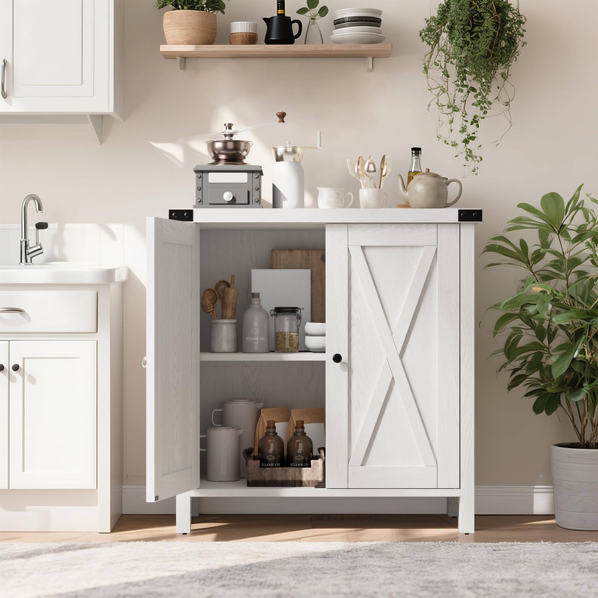 Acekool Farmhouse Sideboard Buffet Cabinet with Adjustable Shelf, Barn ...