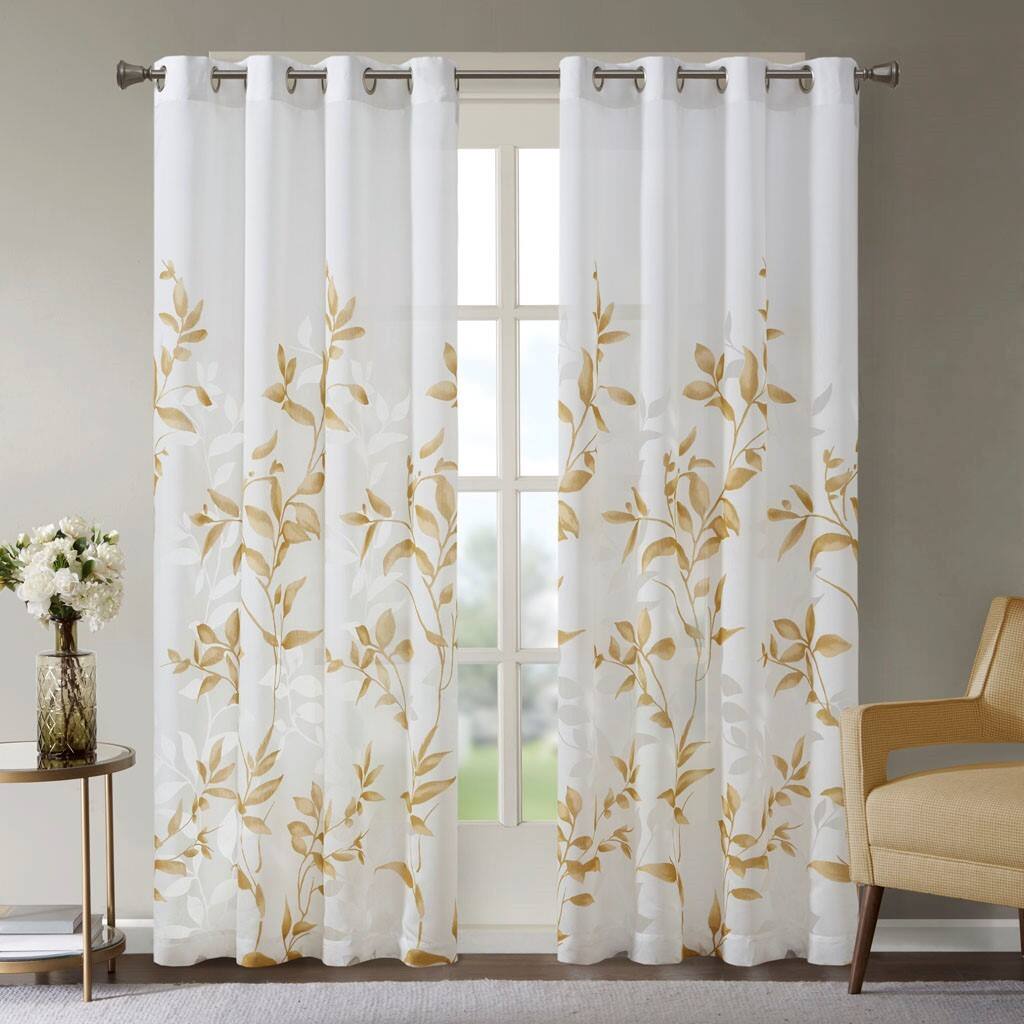 BreeBe Burnout Printed Curtain Panel(Only 1 Pc Panel) Ivory, Gold ...