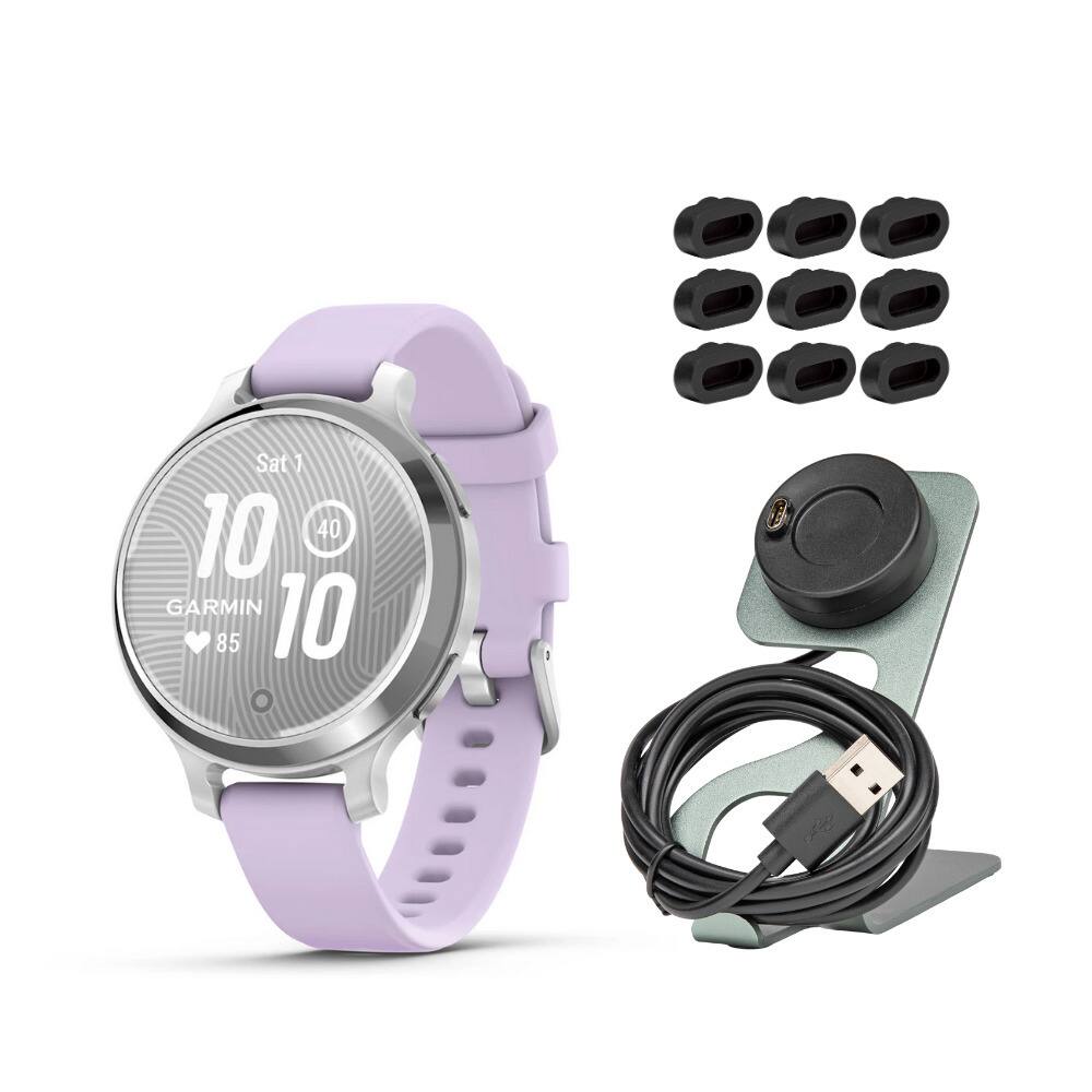 Garmin Lily 2 Active GPS Smartwatch (Silver/ Purple Jasmine) Bundle ...