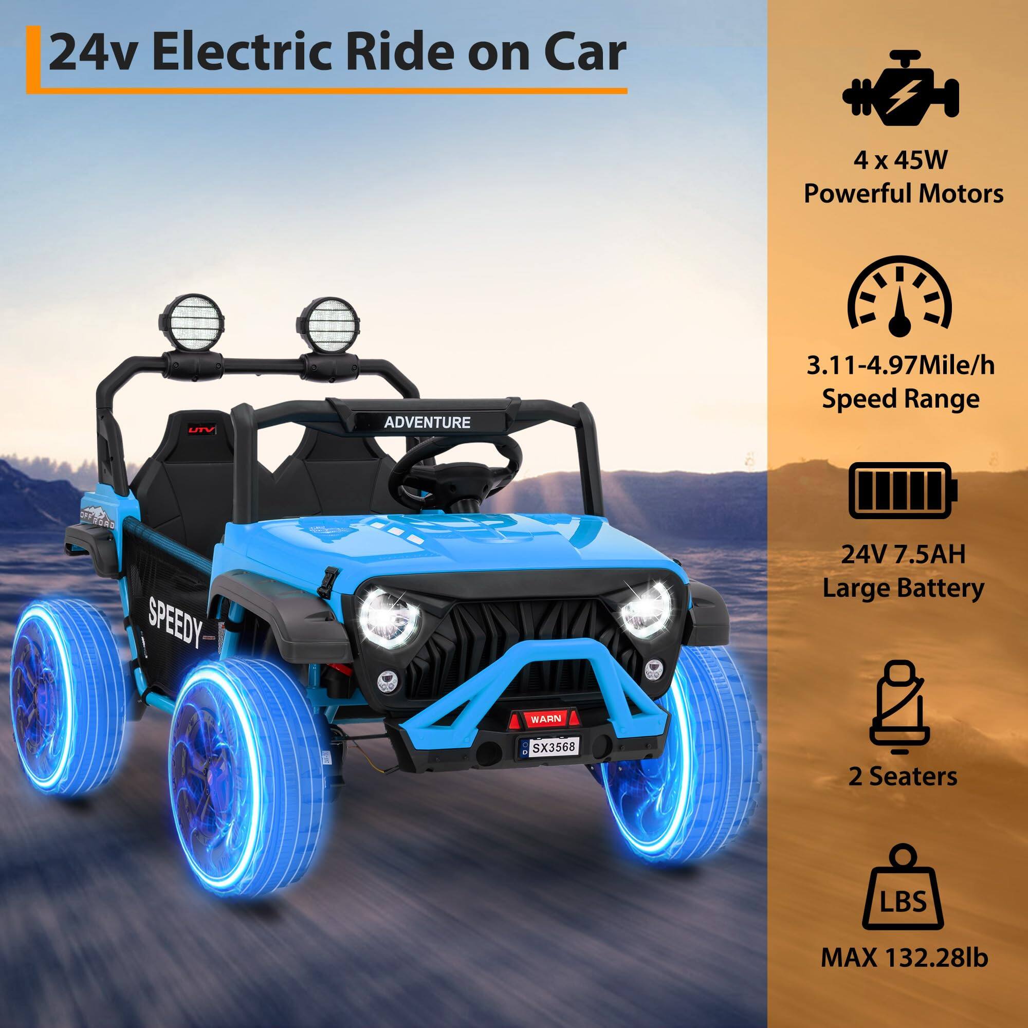 Acekool 24V Ride on Truck Car with Remote Control, 5 Seater for Kids ...
