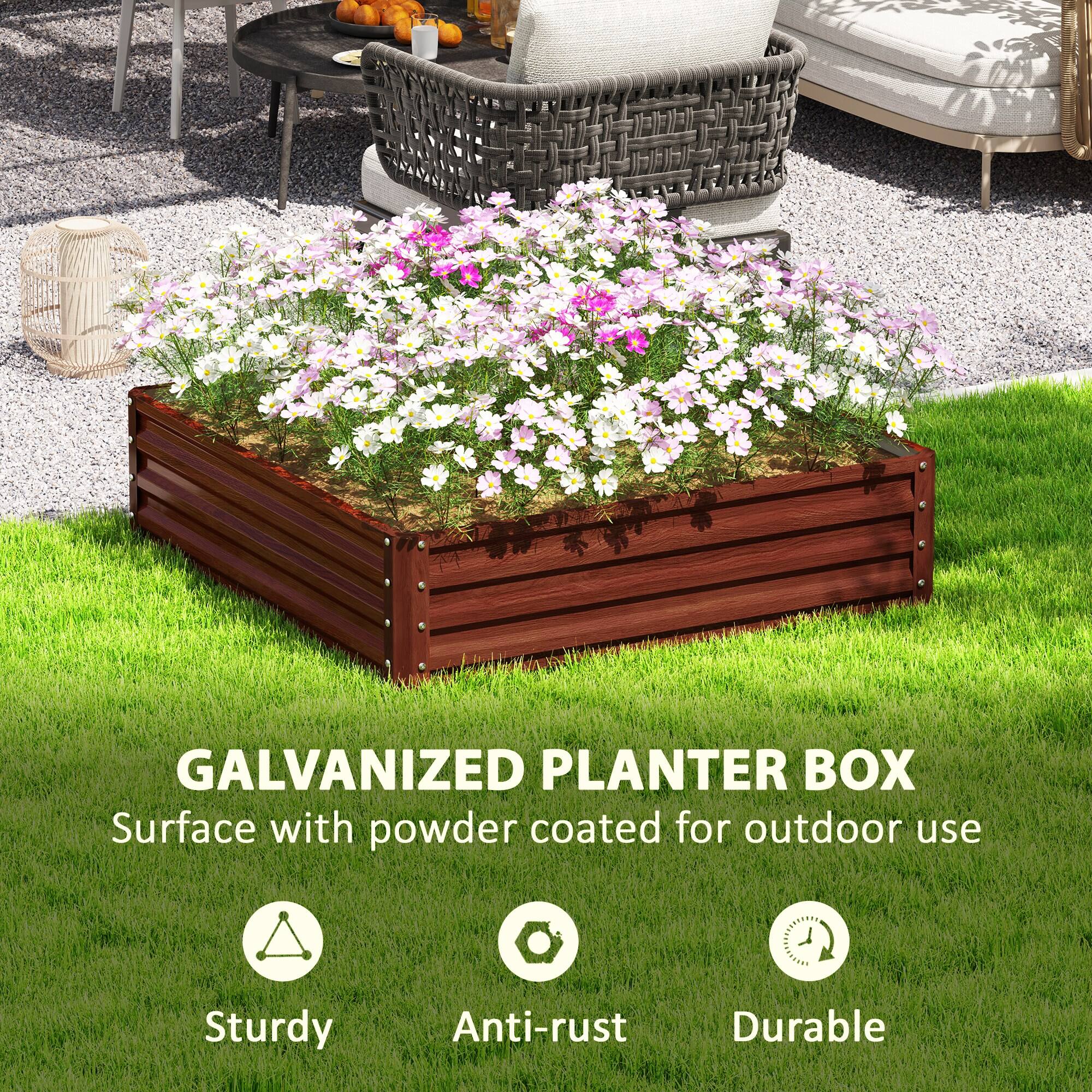 Outsunny Galvanized Raised Garden Bed, 4' x 4' x 1' Metal Planter Box ...