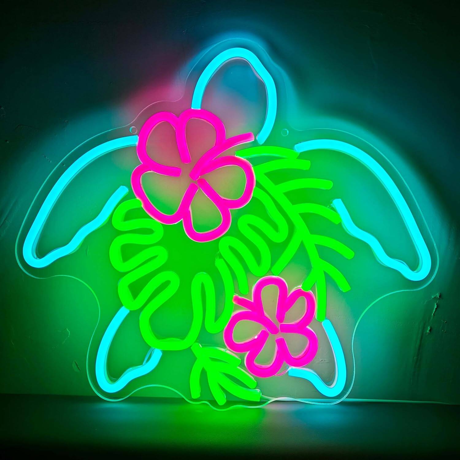 Auledio Tropical Turtle Neon Sign Wall Art Decor, USB Powered Tropical ...