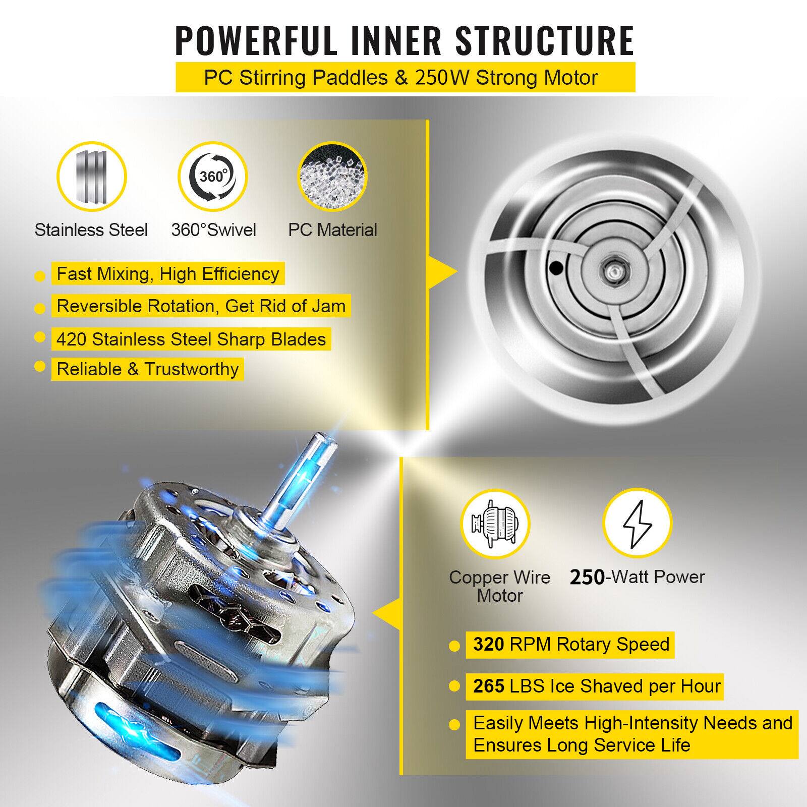 VEVOR 110V Electric Shaved Ice Machine 250W Snow Cone Maker Tabletop ...