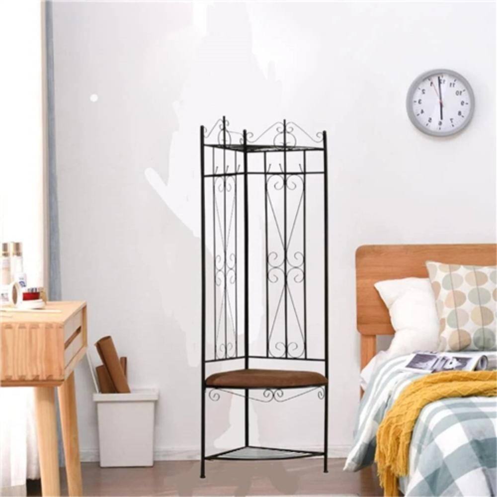 Hivvago Metal Scrolling Corner Hall Tree Coat Rack Storage Bench Black ...