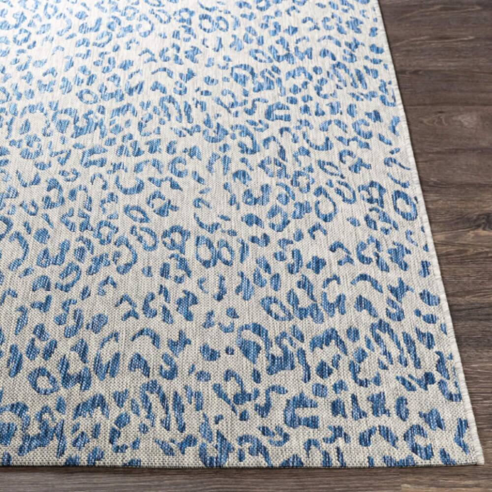 Stylel Star Leopard Print Polypropylene Patio Rug Bright Blue Ivory ...