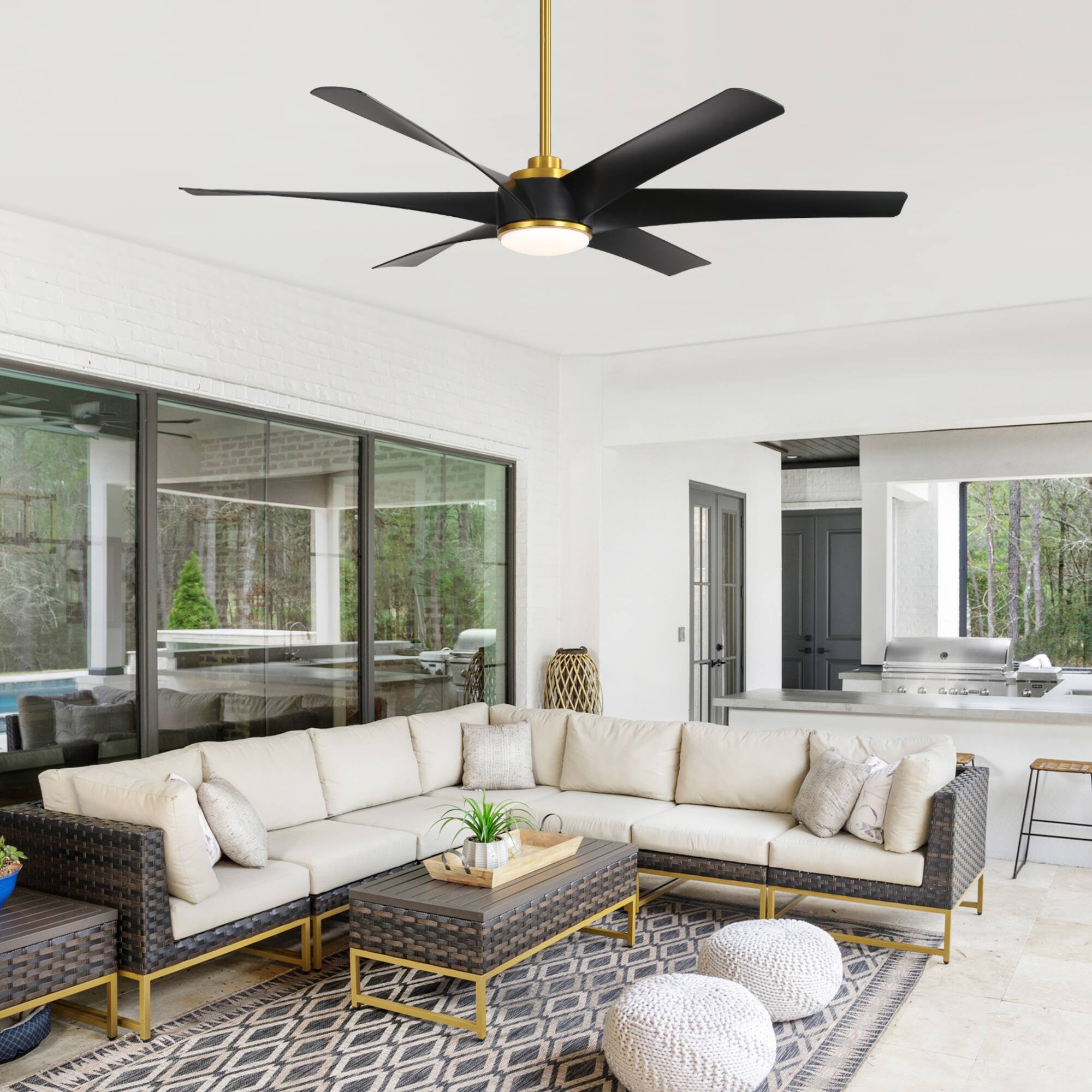 Breezary 65" Large Indoor Ceiling Fan with Remote Control, 6 ABS Blades, 6 Speed DC Motor, 7"/12 ...