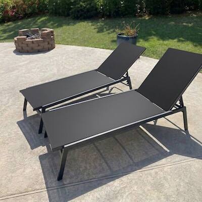 Crestlive Products Set of 2 Stackable Black Stationary Chaise Lounge ...