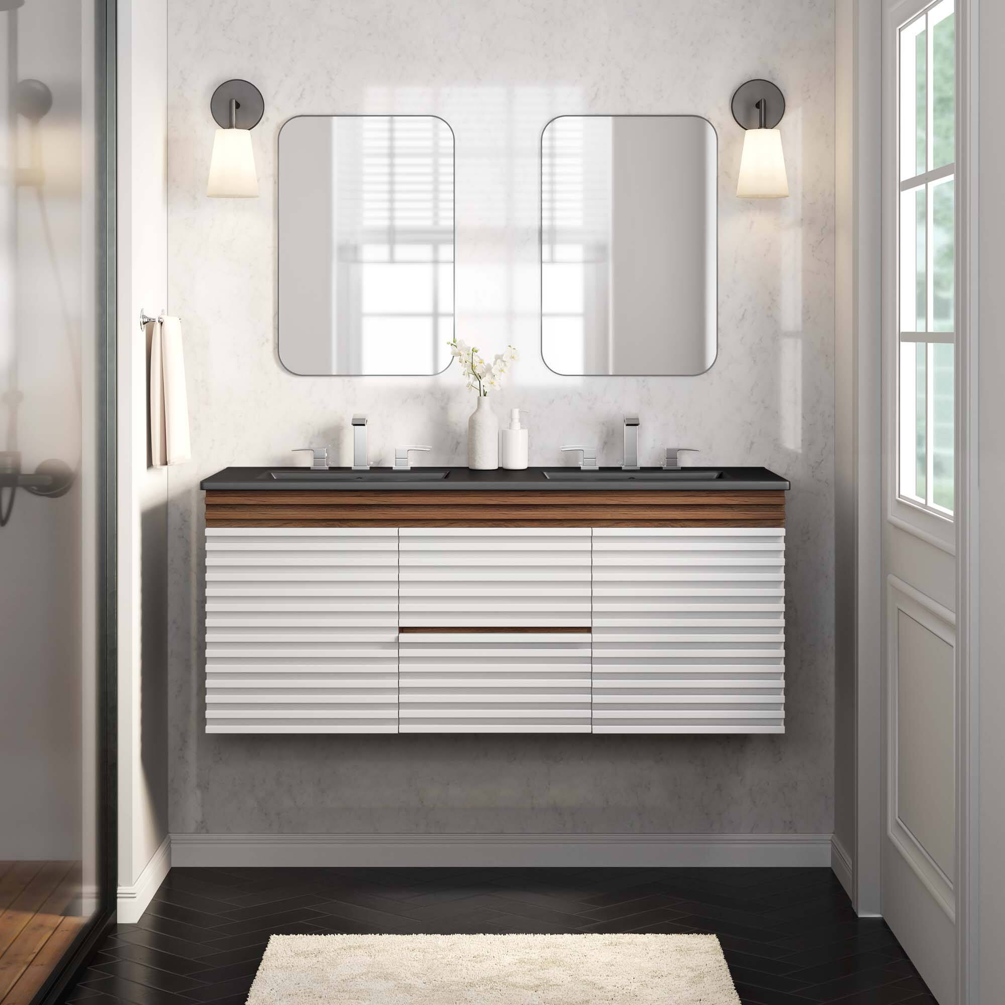 Render 48" Wall Mount Bathroom Vanity Basin Included by Modway White ...
