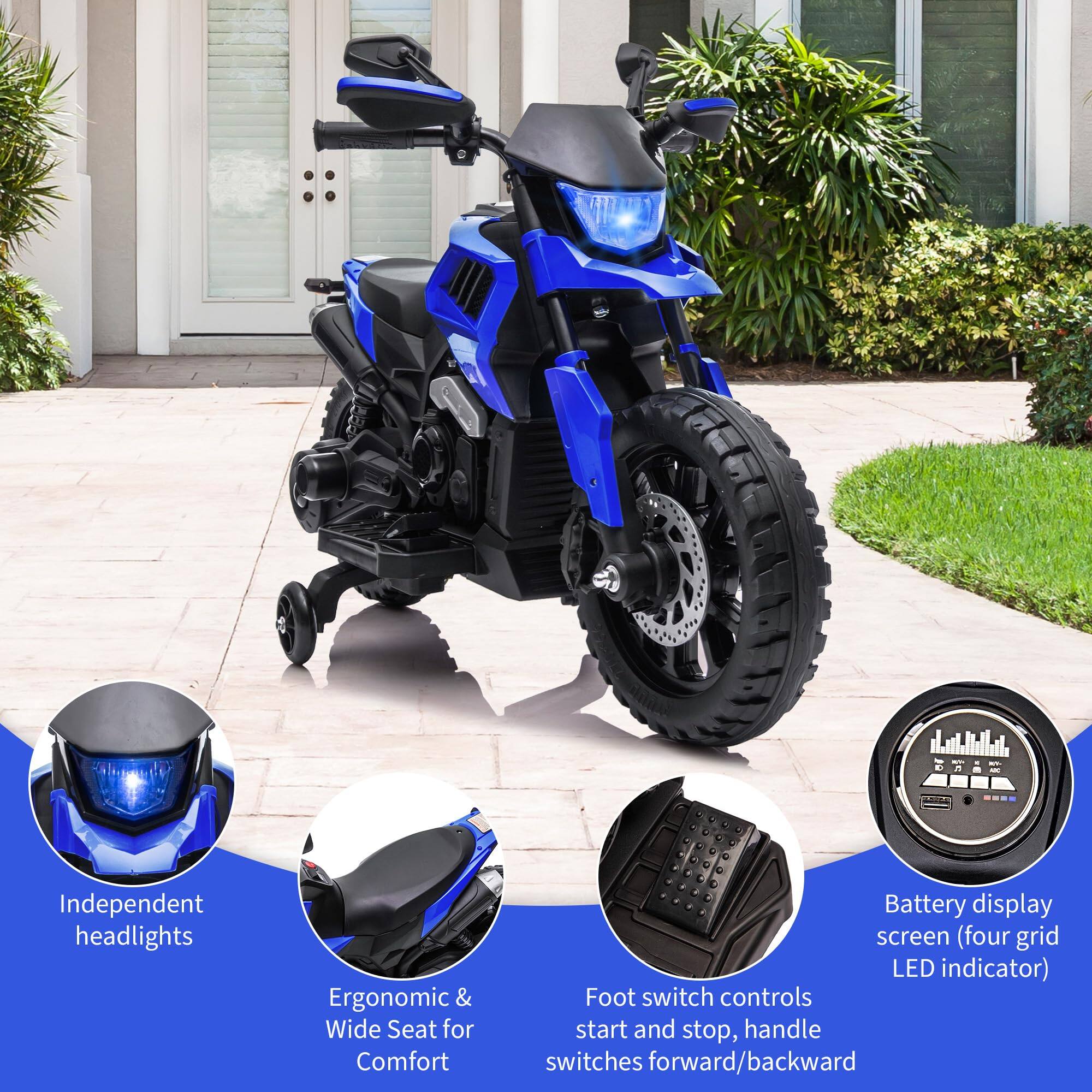 Jojoka 6v Electric Dirt Bike, Kids Ride on Motorcycle with Traning Wheels, 2 5mph Adjustabled ...