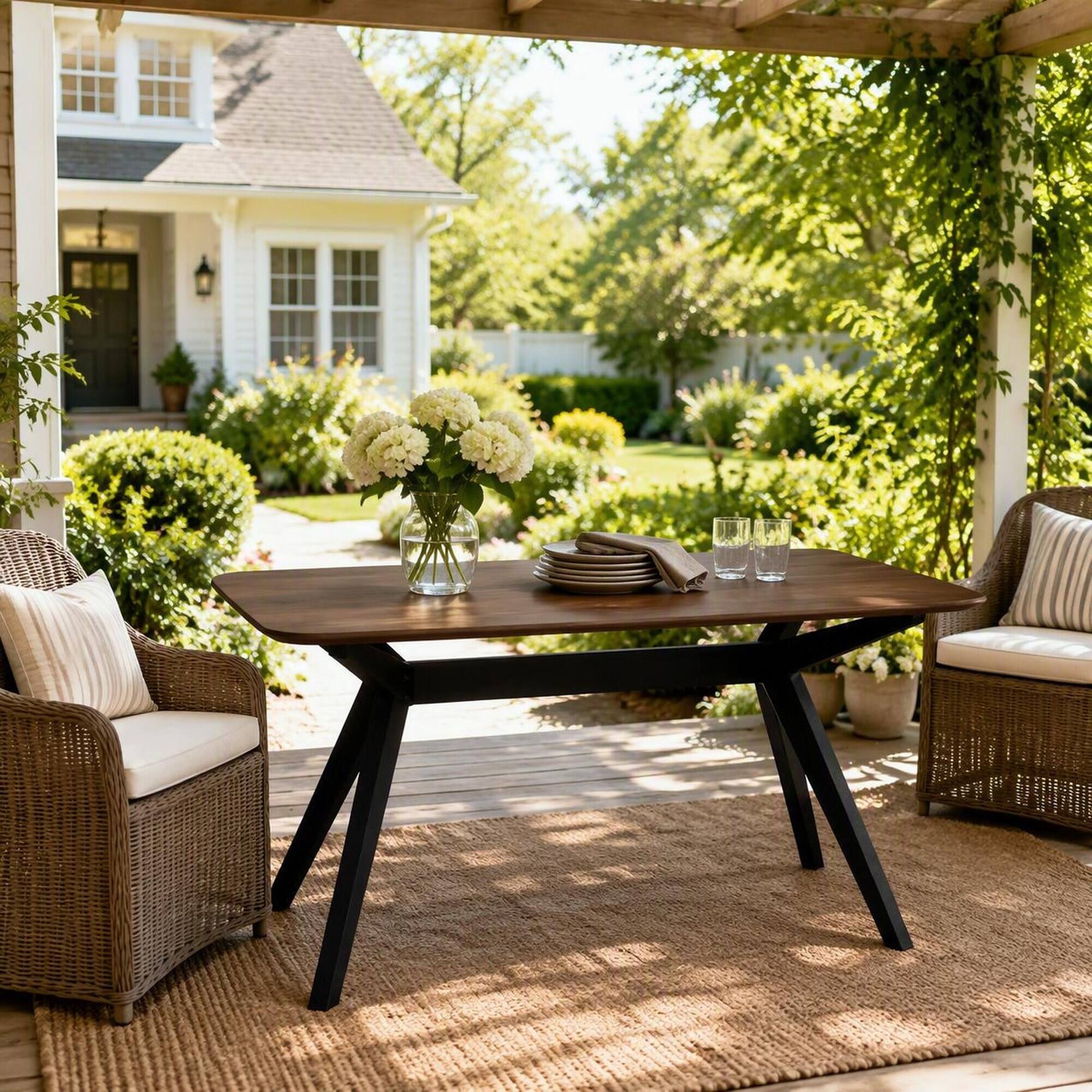 RYHNUYNE Rectangular Outdoor Patio Dining Table, Modern Style with ...