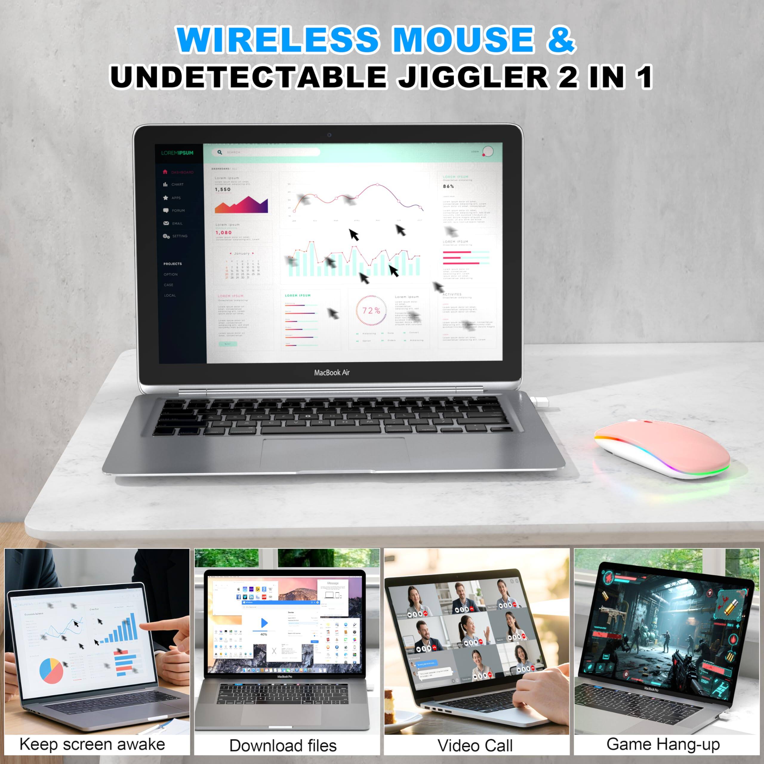 Cozy Serene Wireless Mouse Rechargeable USB LED Jiggler For Laptop ...