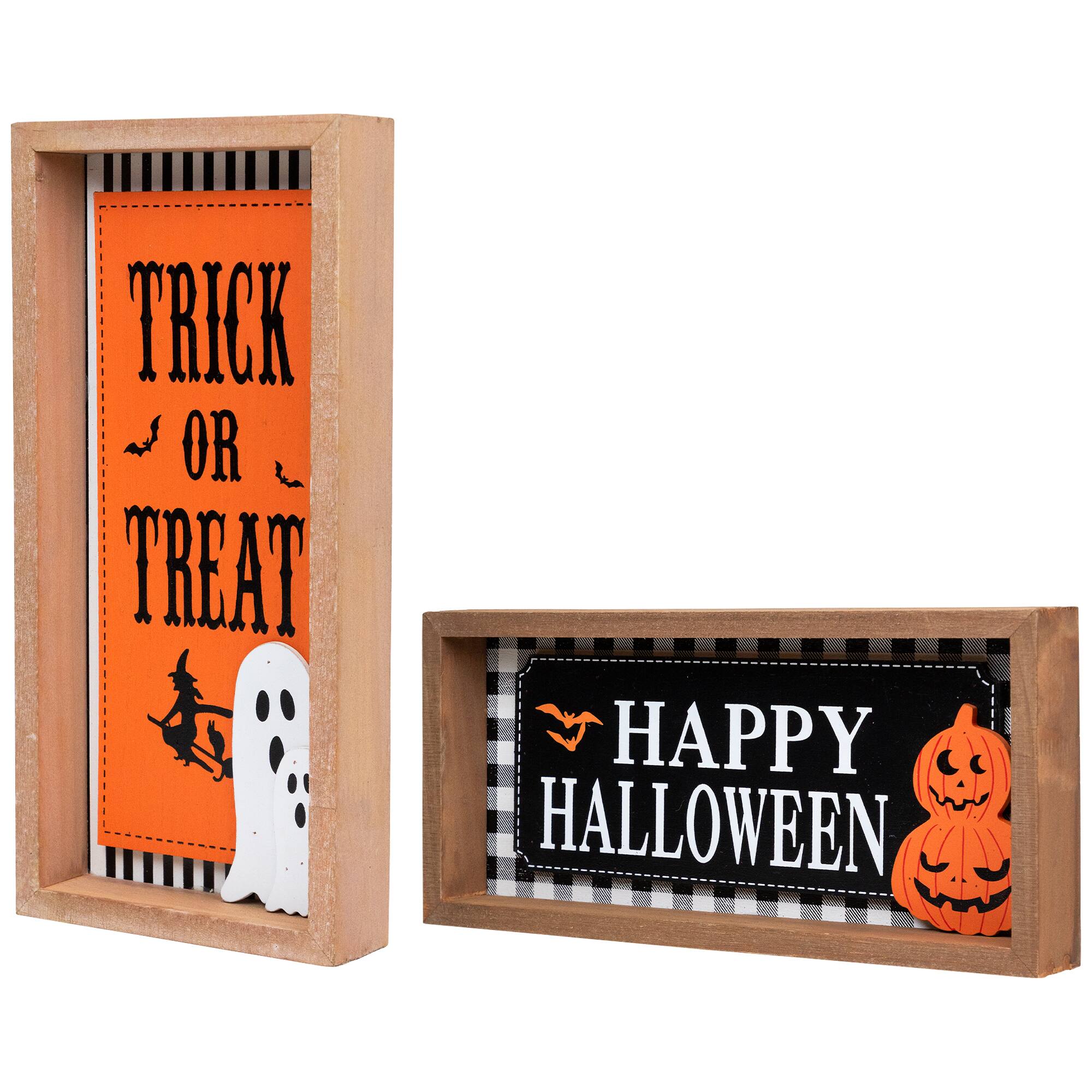 Northlight Happy Halloween Wooden Shadow Box Signs 12" Set of 2 Orange ...