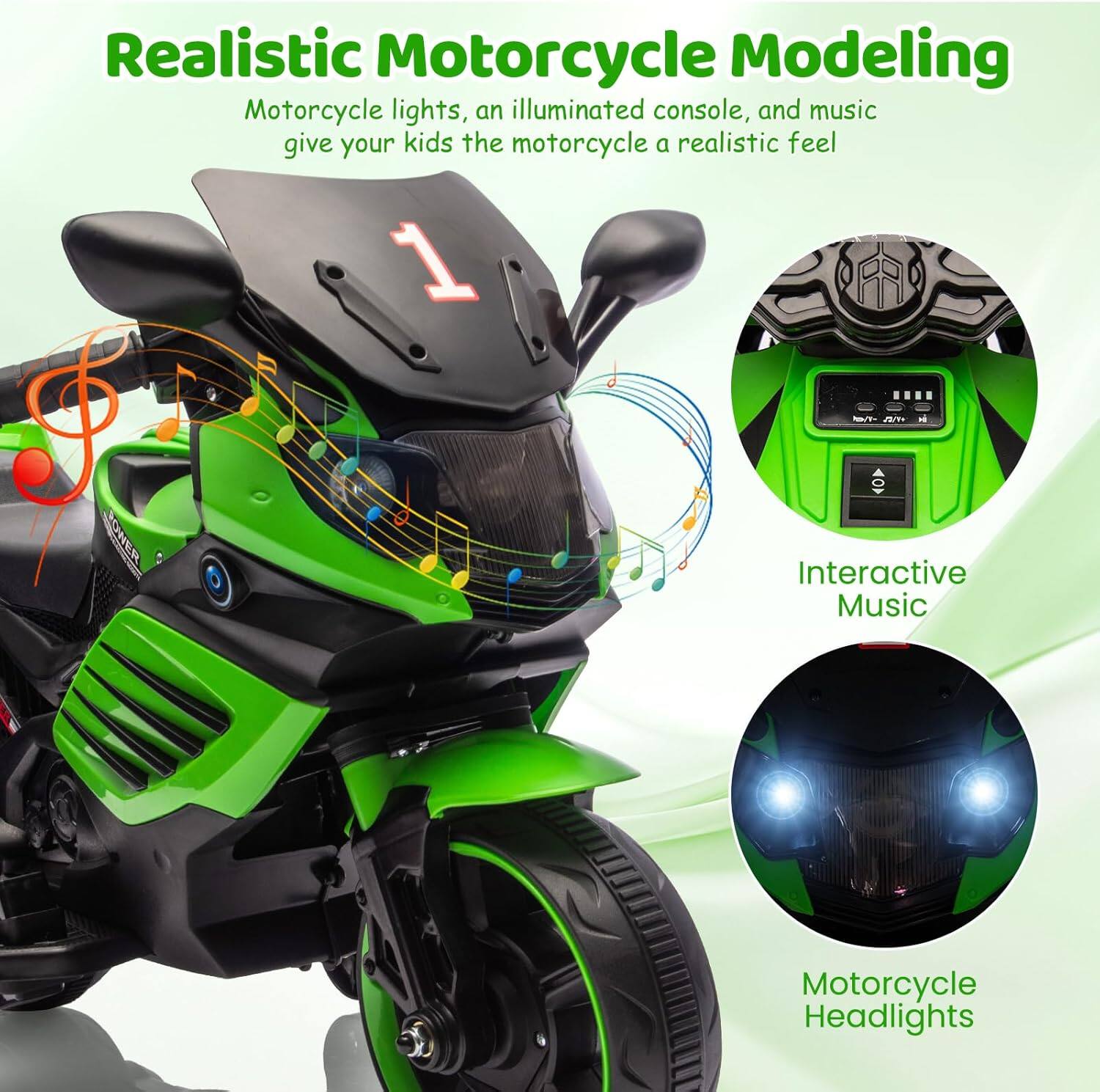 GARVEE 6V Electric Ride On Motorcycle for Kids, Toy Bike w/ Training Wheels, Lights, Music ...