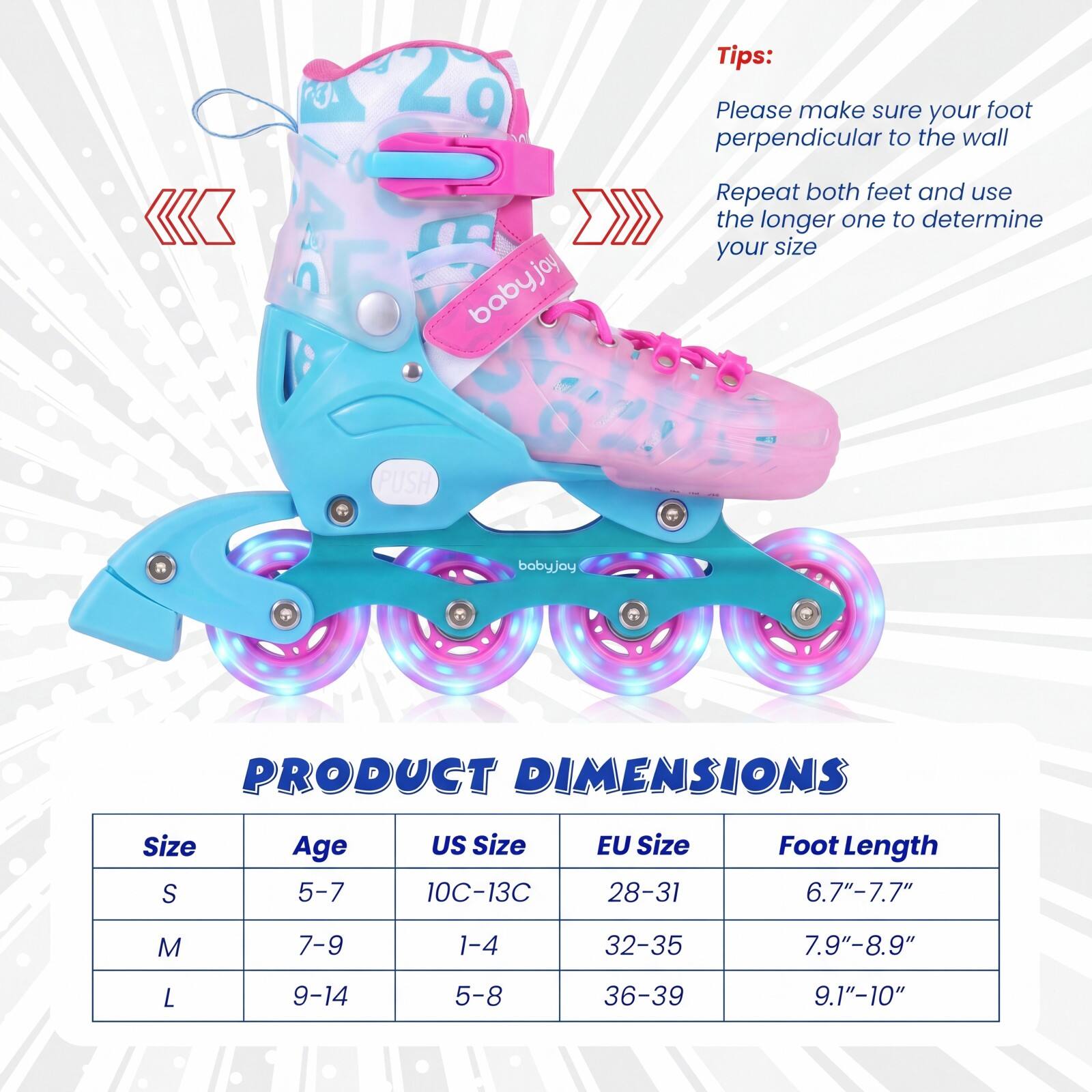 Costway Kids Inline Skates for Boys Girls Ages 7 9, Adjustable 4 Sizes ...