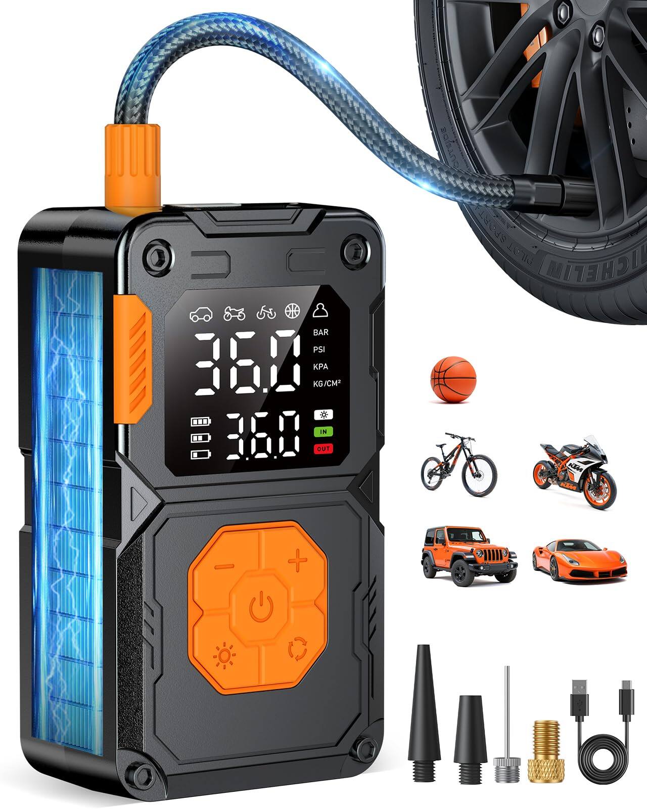 JETRANSPORT Tire Inflator Portable Air Compressor 150psi Cordless Pump For Car Tires Bike With ...