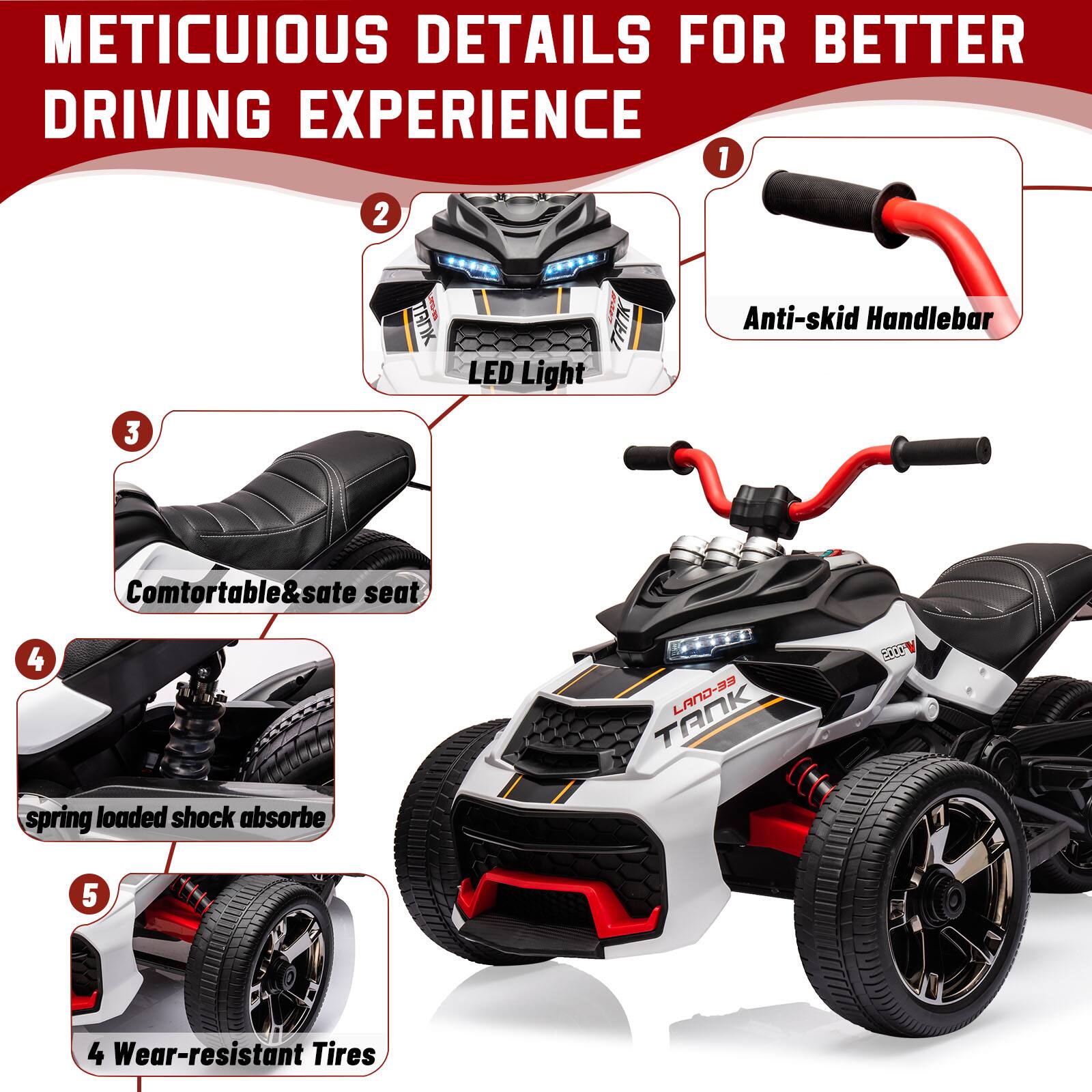 Jojoka 12V Kids Ride On ATV Three Wheeler Motorcycle with LED ...