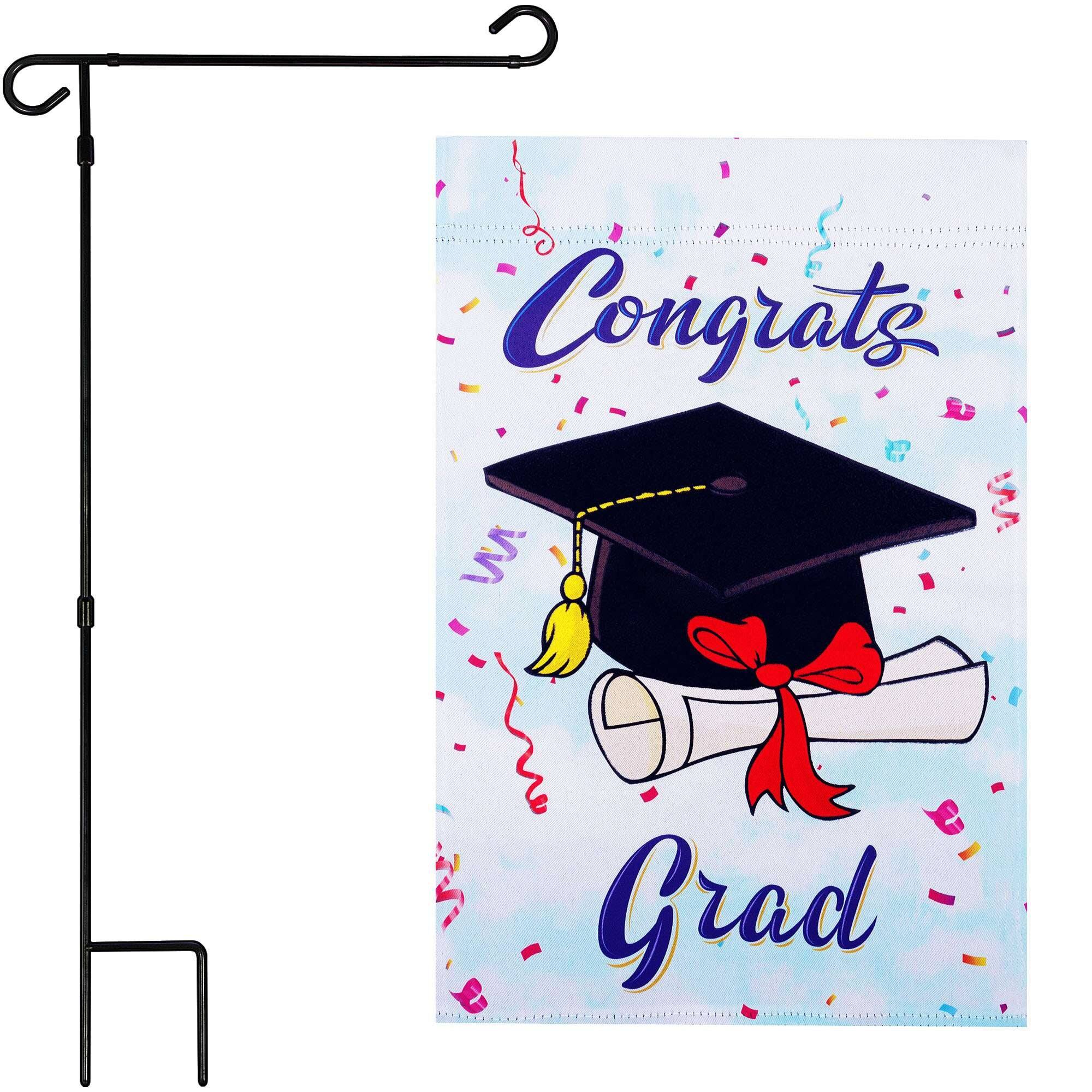 G128 Garden Flag Stand and Double Sided 12x18 in Flag Happy Graduation ...