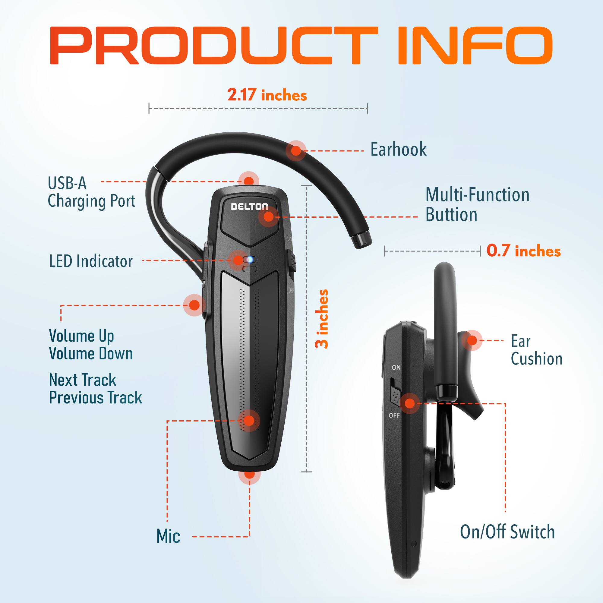 Delton 87X Wireless Single Ear Bluetooth Computer Headset with Mic ...