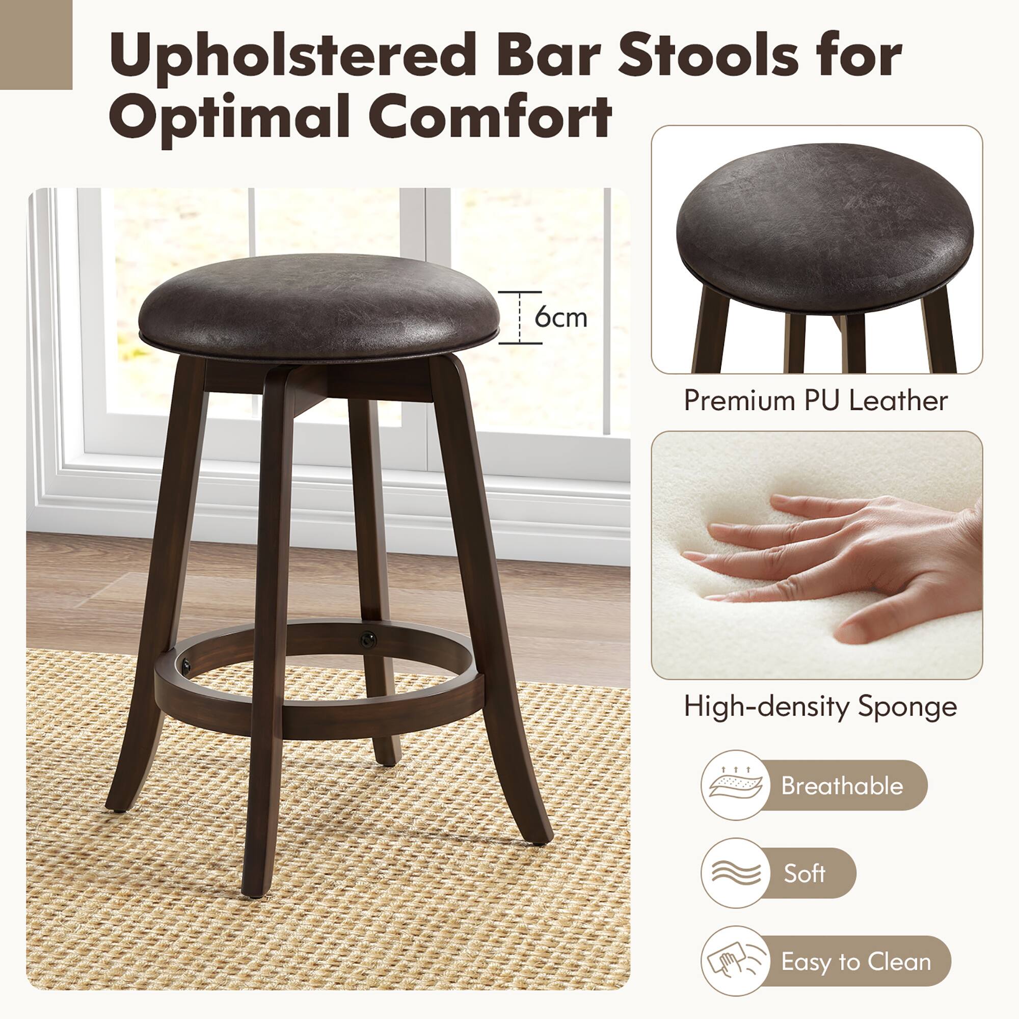 Gymax 24'' Counter Height Stools Set of 2 w/ 360° Swivel Round Seat ...