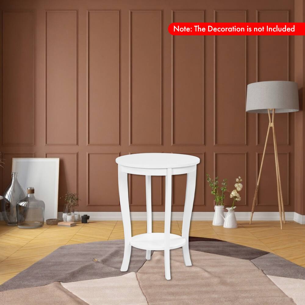 Hivvago Two Layer Round End Table with Durable Solid Wood Legs White CO ...