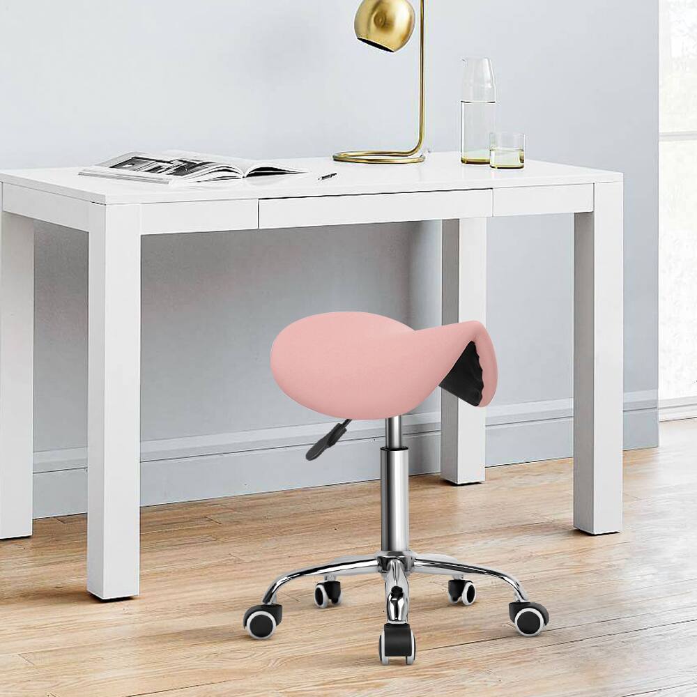 KKTONER Rolling Saddle Stool PU Leather Swivel Adjustable Rolling Stool with Wheels Salon Chair ...