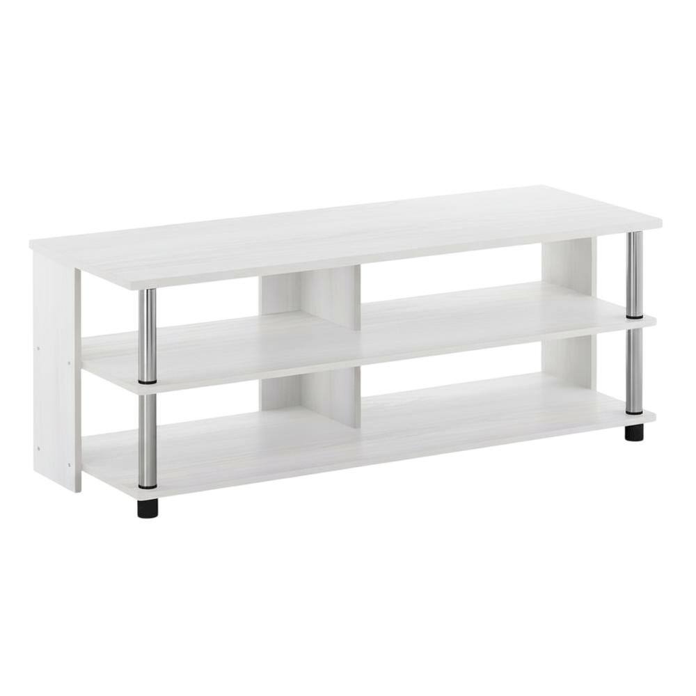 FurniFact Oak TV Stand, 3 Tier Design, Stainless Steel Tubes, up to 48 ...